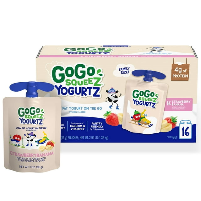 GoGo squeeZ yogurtZ Strawberry Banana Snack Pouches, 3 oz, 16 Pack - Walmart.com