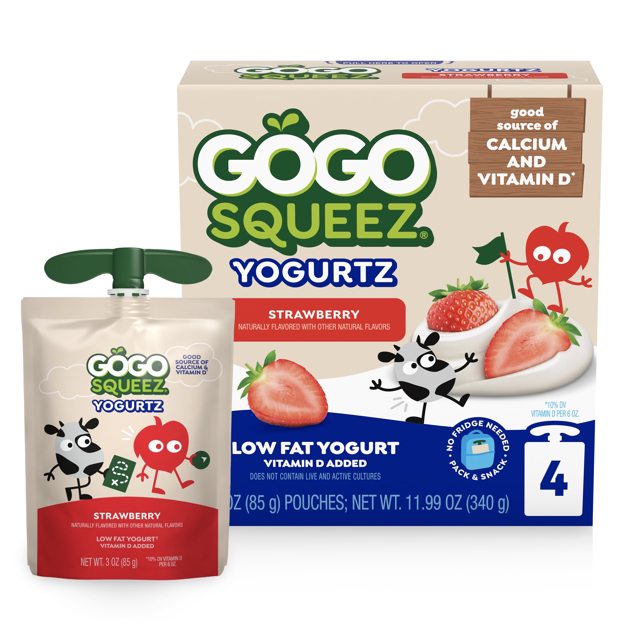 GoGo squeeZ YogurtZ Strawberry Snack Pouches 3 oz Portable Kids Yogurt ...