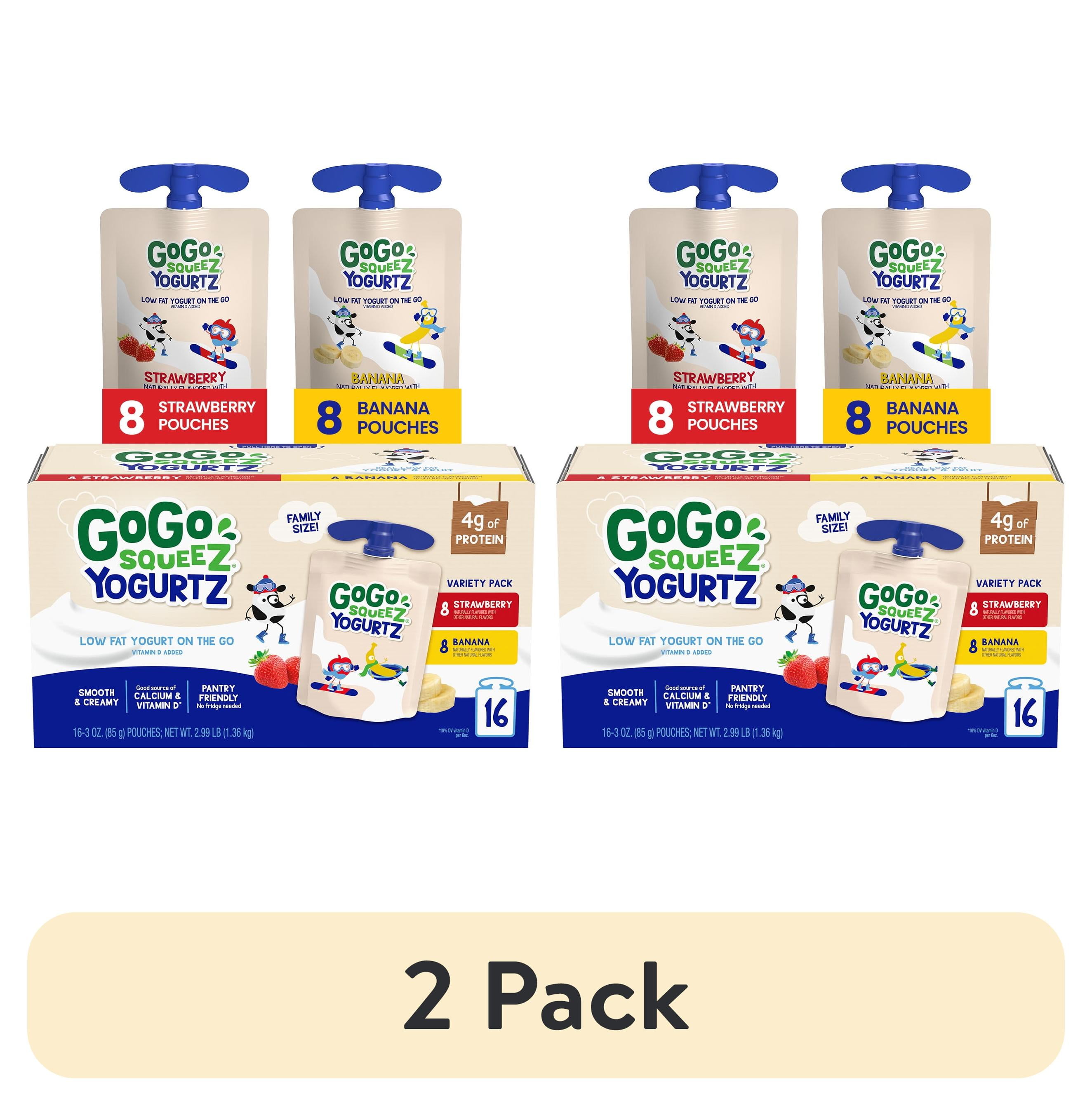 (1 pack) GoGo squeeZ yogurtZ Strawberry and Banana Snack Pouches, 3 oz, 16 Pack - Walmart.com