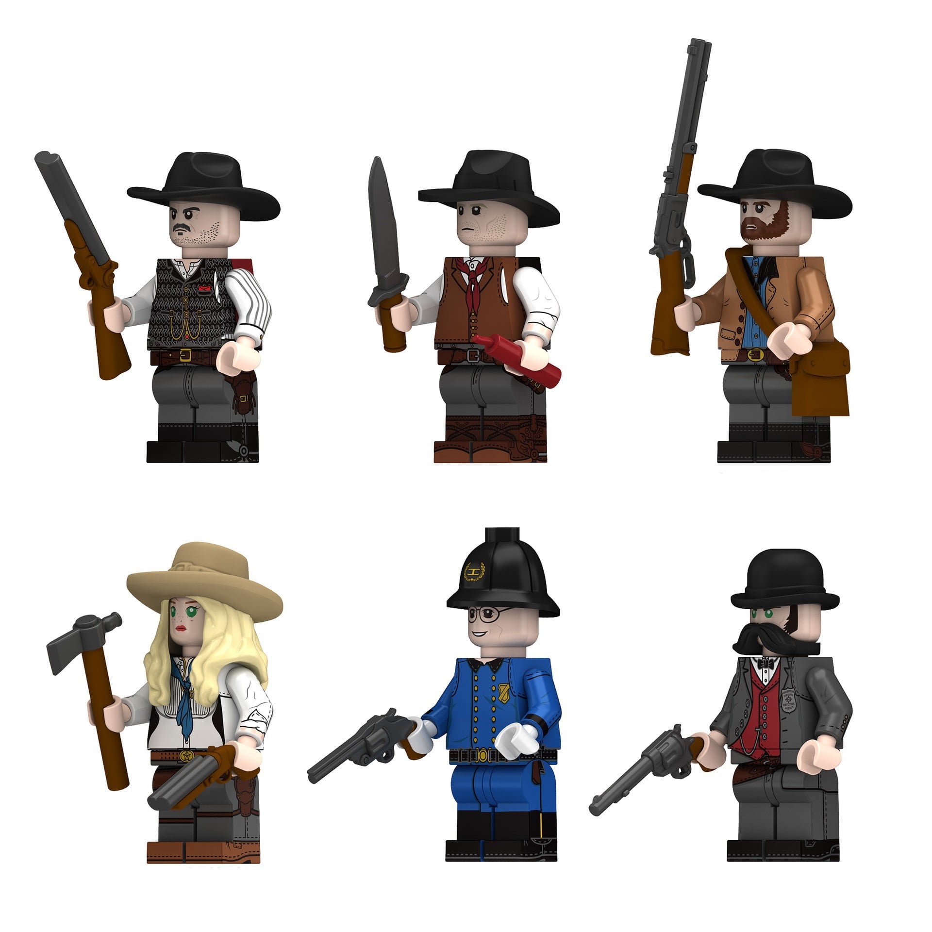 GoGoMallStore 6 Pcs Western Cowboy Action Figures Building Blocks Toys ...