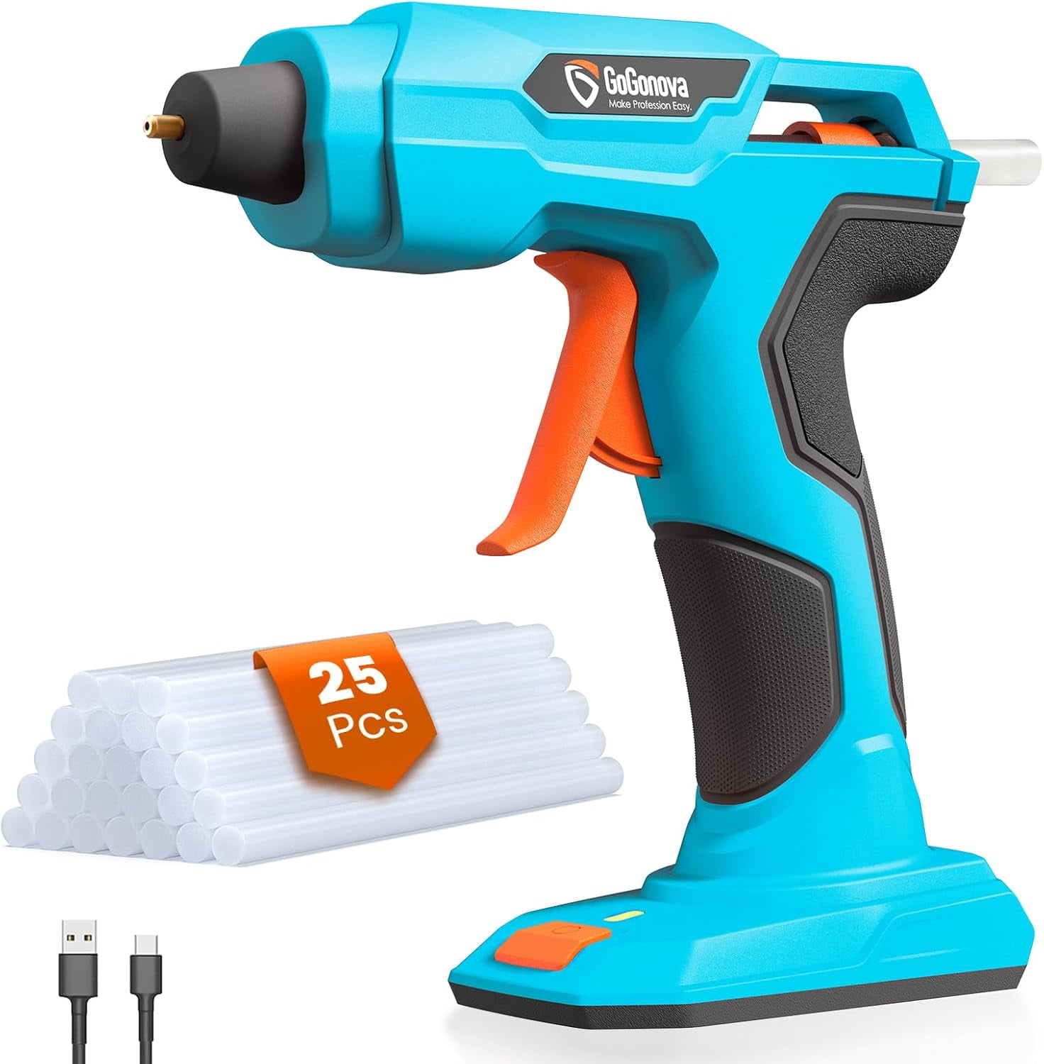 GoGonova Glue Gun, Fast Preheating Anti-drip Cordless Glue Gun, 2Ah USB ...