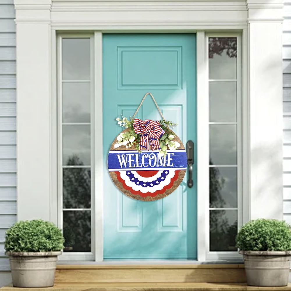GoGracy 4th of July Welcome Sign for Front Door Decorations Memorial ...