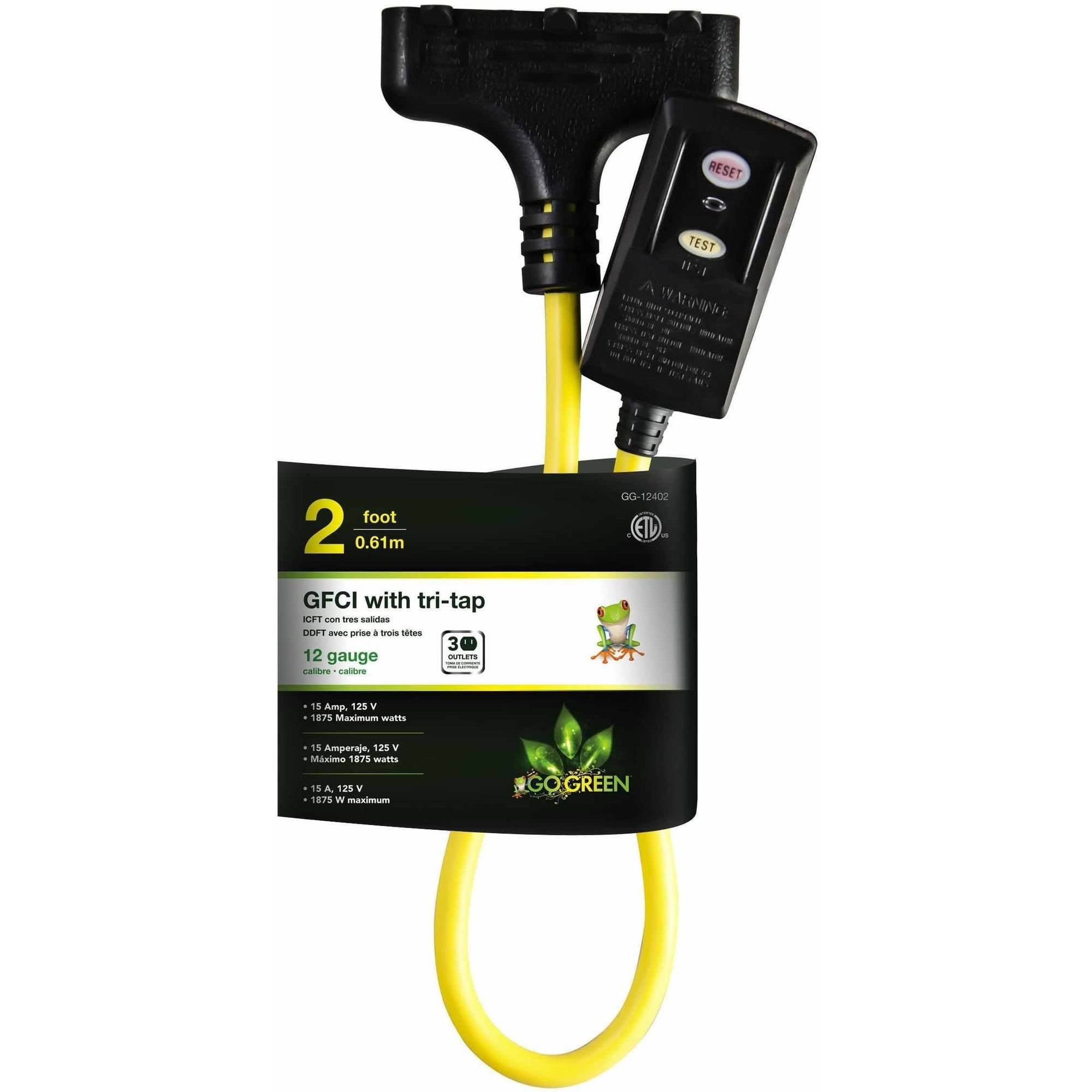 GoGreen Power 2' Portable Fault Interrupter (GFCI), Yellow, 12402 ...