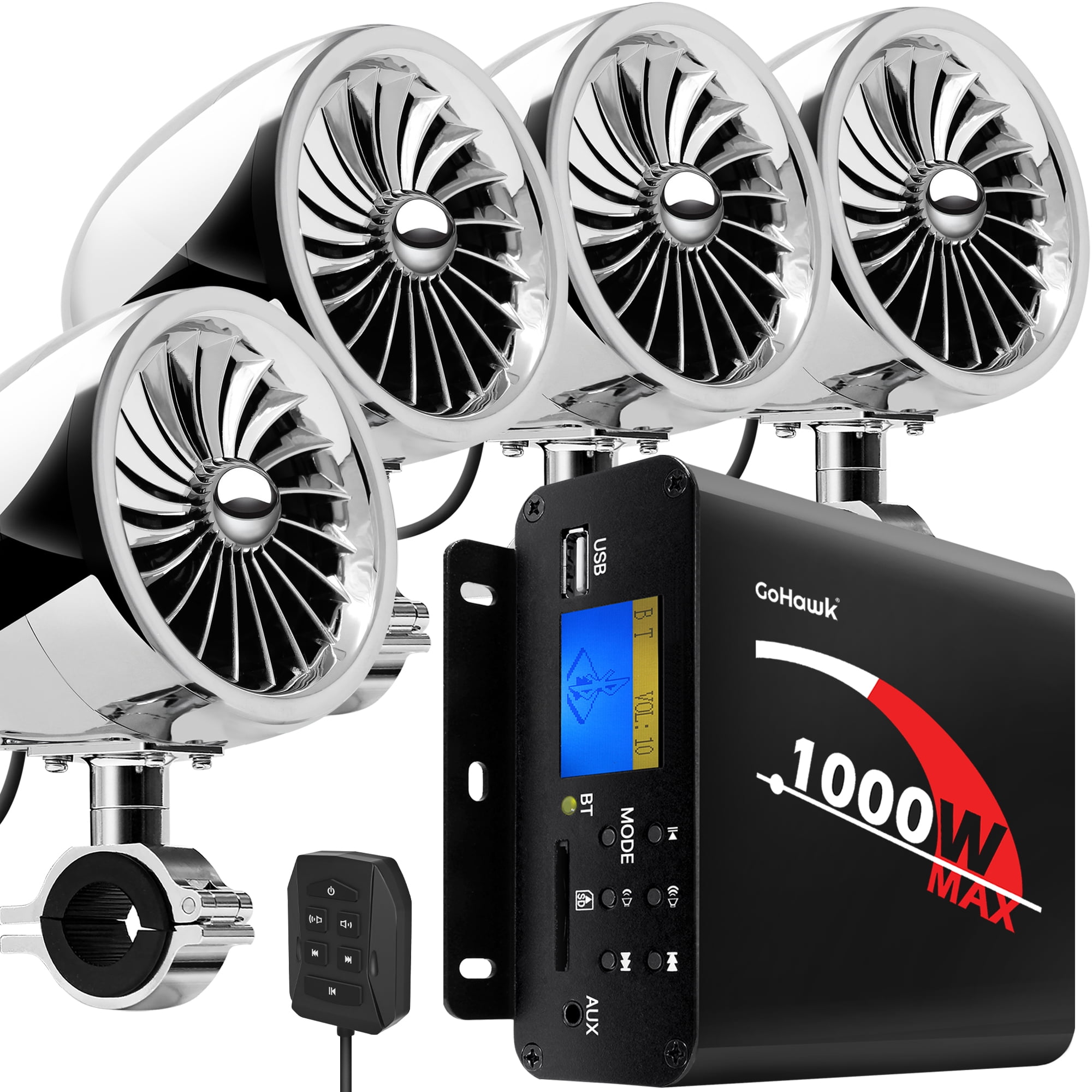 GoHawk 4" Waterproof Motorcycle Bluetooth Speakers Stereo Amplifier ...