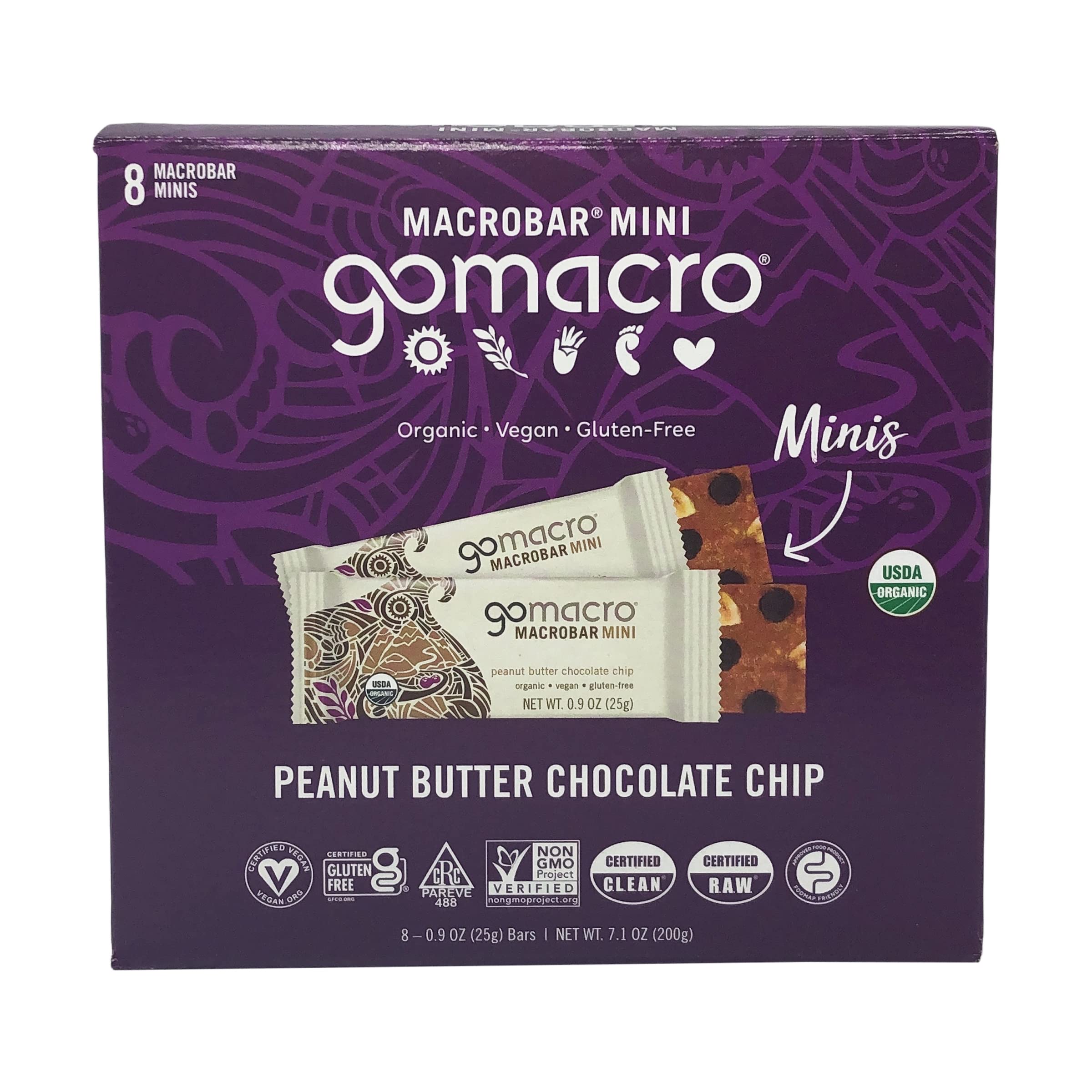 GoMacro Organic Peanut Butter CI30 Chocolate Chip Mini MacroBars 8 Pack ...