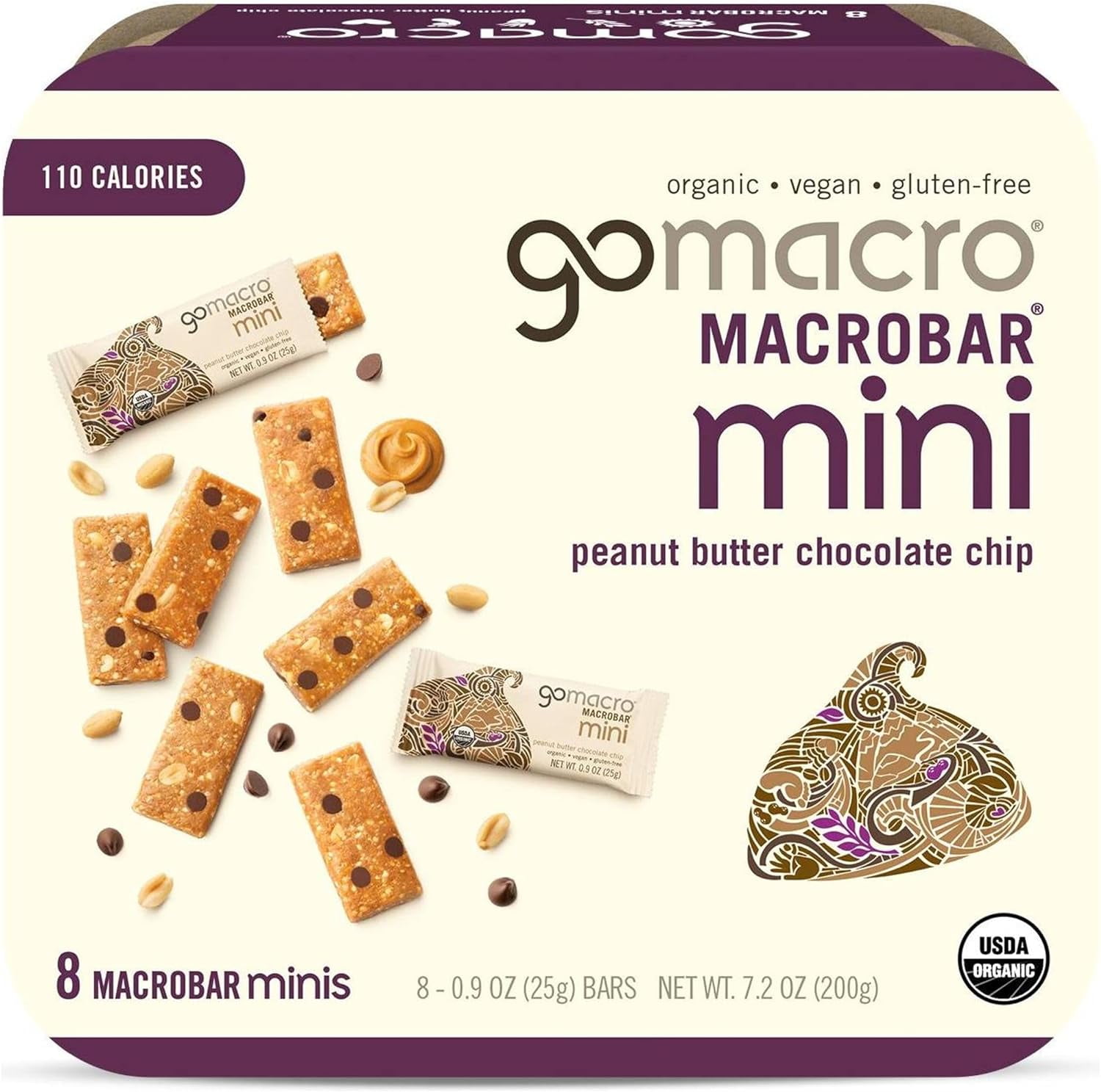 GoMacro Organic Peanut Butter Chocolate Chip Mini MacroBars 8 Pack, 7.2 ...