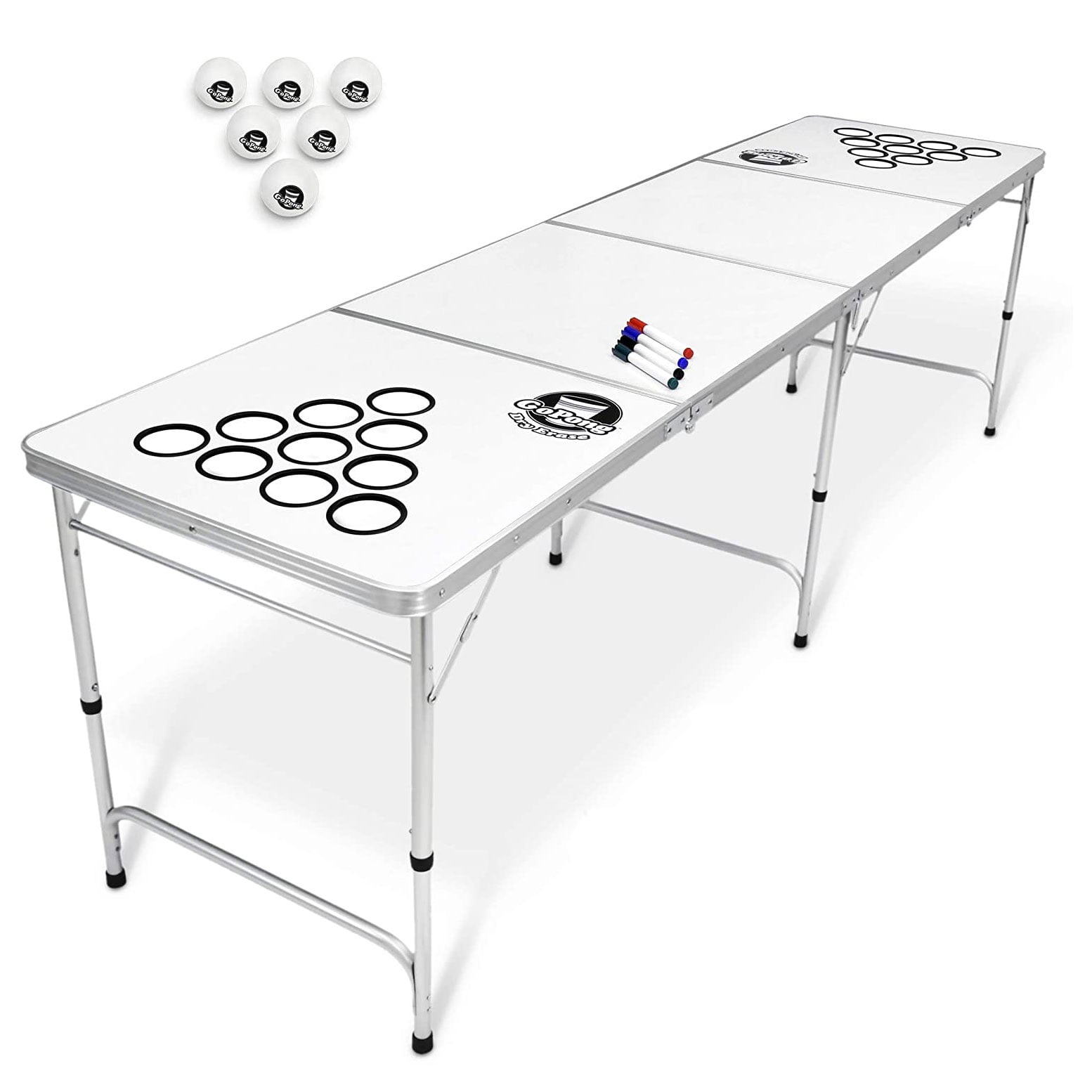 GoPong 8 Foot Portable Folding Pong Tailgate Game Table with 6 Balls ...