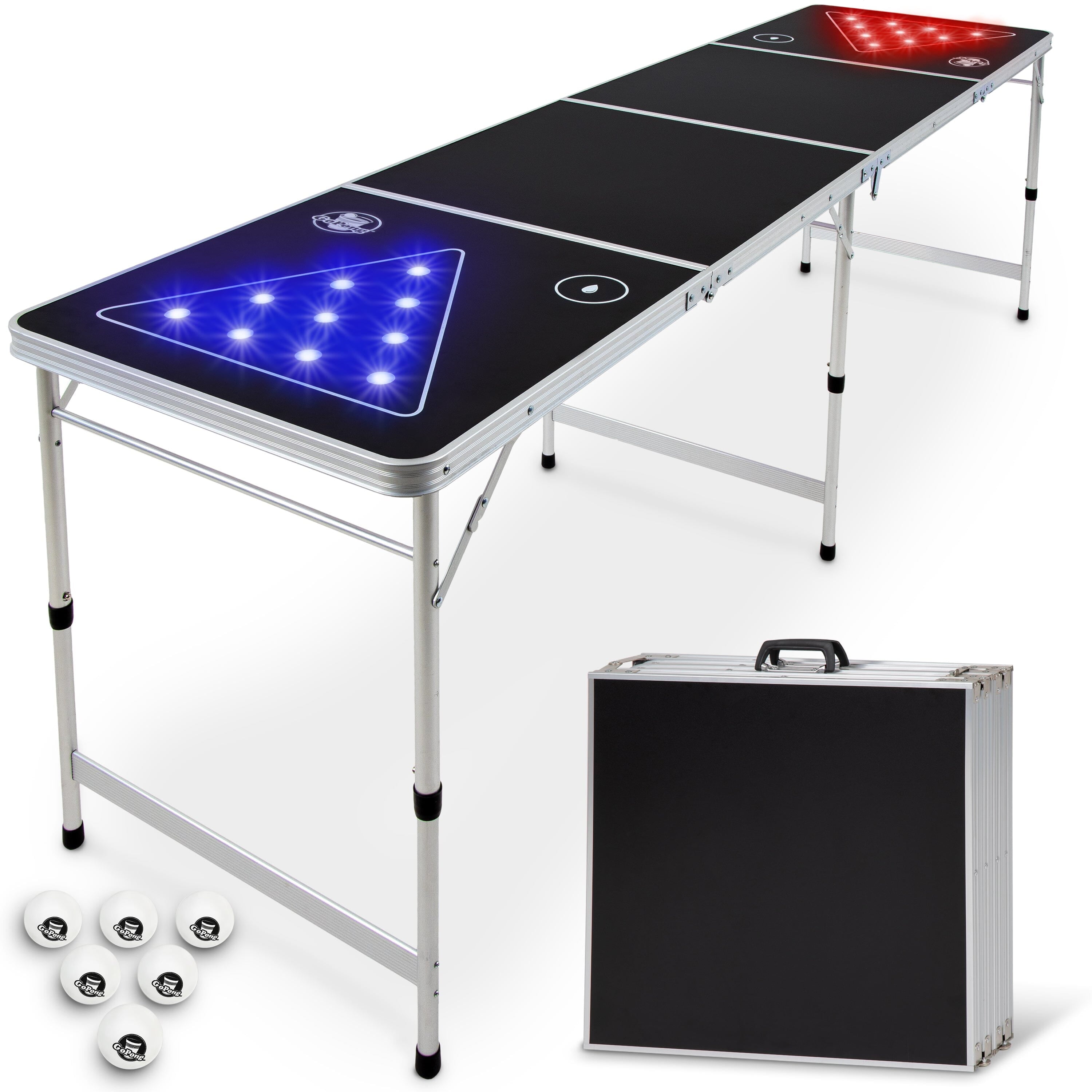 GoPong 8 ft Foldable Beer Pong Table with LED Lights - Regulation Size ...