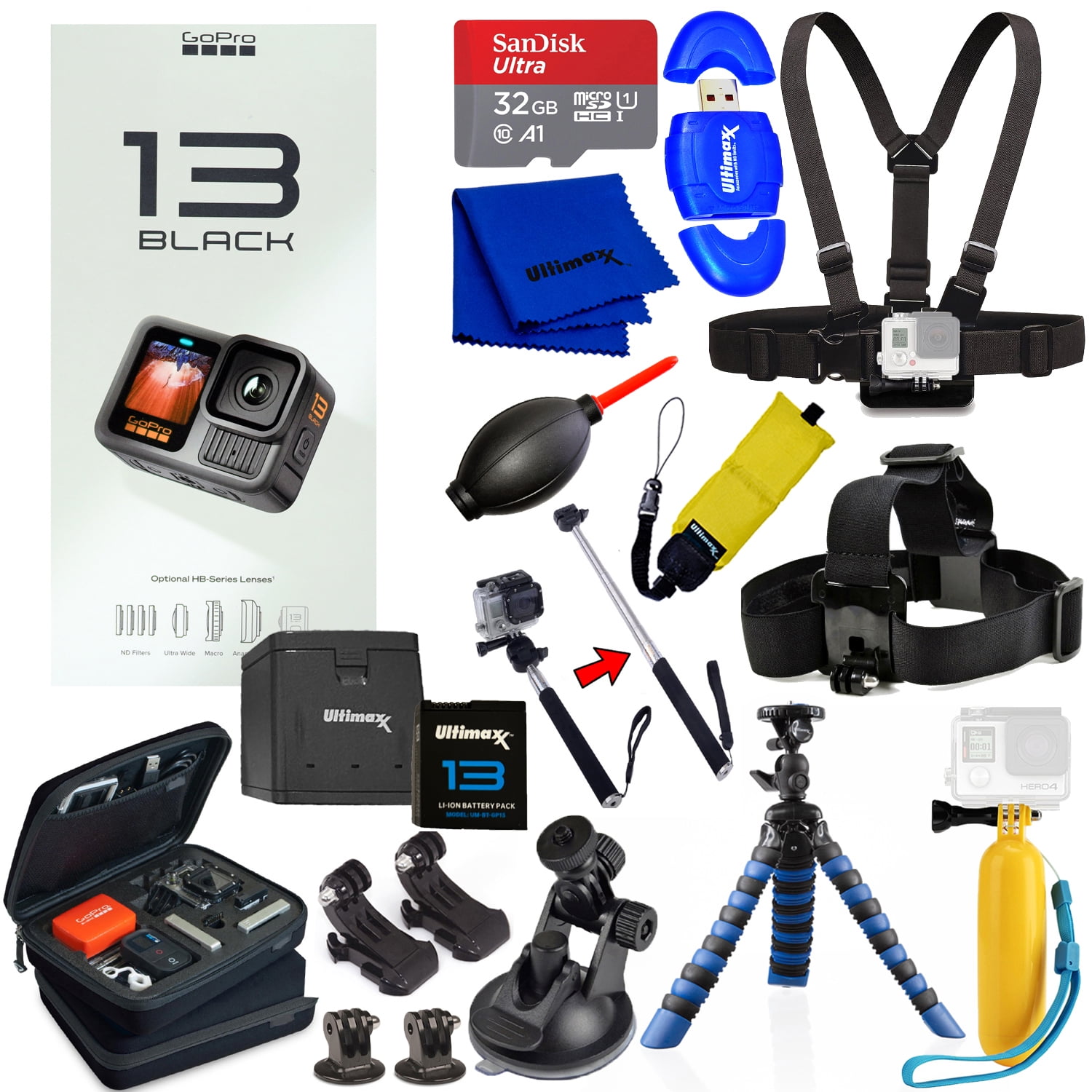 GoPro HERO 13 HERO13 Black 27MP Action Camera + EXT BATT 32GB Bundle ...