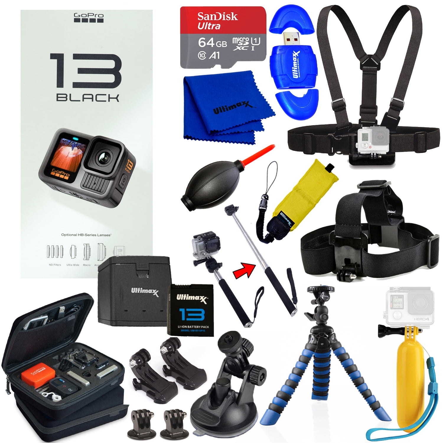 GoPro HERO 13 HERO13 Black 27MP Action Camera + EXT BATT 64GB Bundle ...