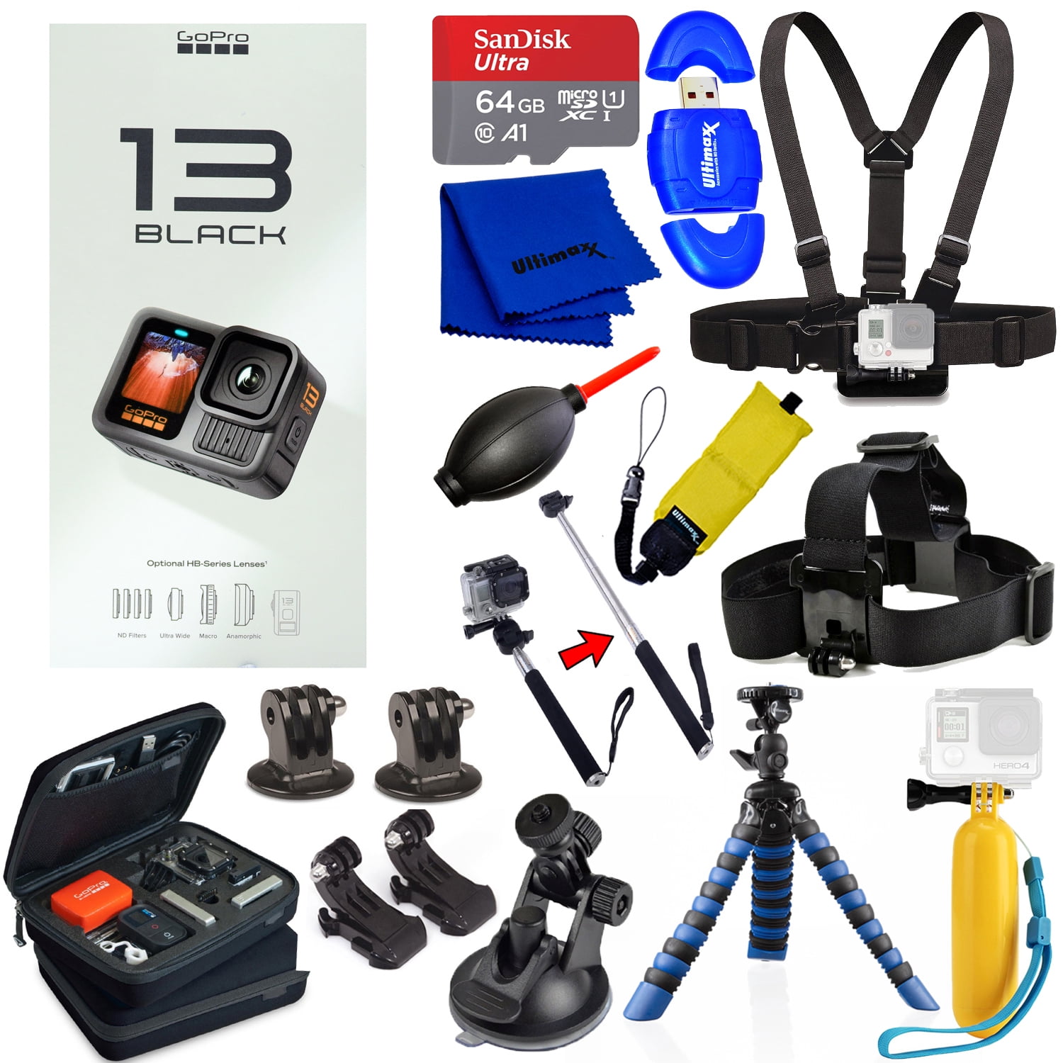 GoPro HERO 13 HERO13 Black 5.3K HDR 27MP Action Camera - 64GB Accessory Bundle - Walmart.com