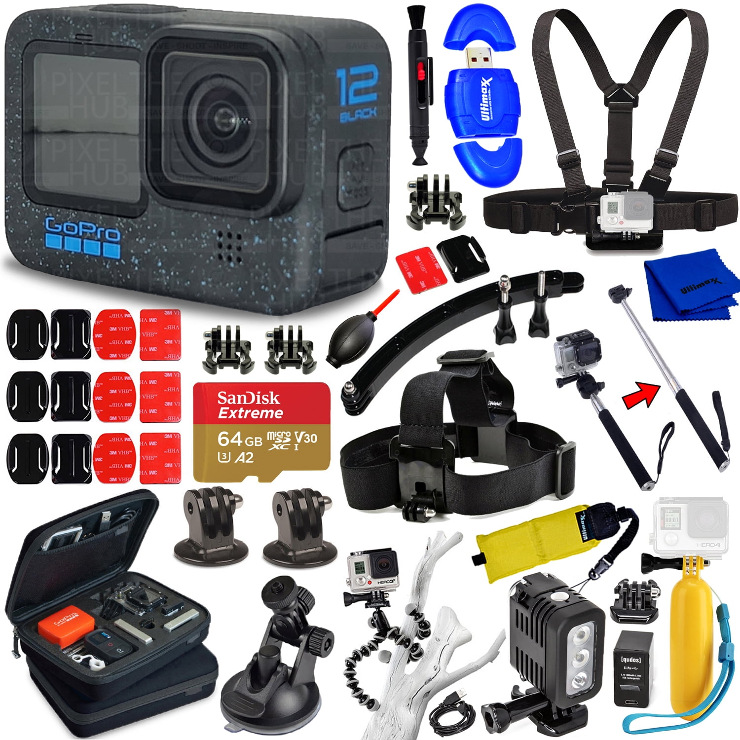 GoPro HERO12 Black Camera, CHDHX-121-CN with 20PC 64GB Accessory Bundle ...