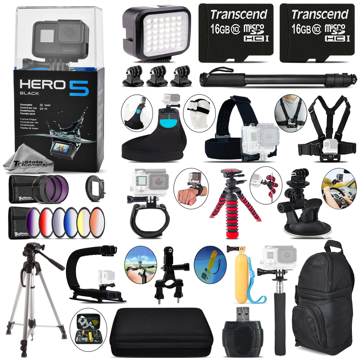 GoPro Hero5 Black 4K Camera + Filter Kit UV-CPL-FLD + Backpack - 32GB ...
