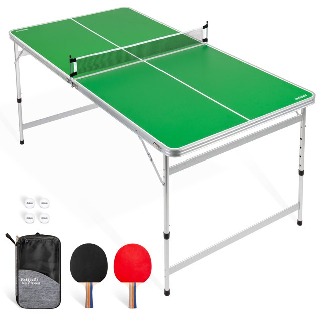 GoSports 6 x 3 ft Mid-Size Table Tennis Table Set with Adjustable ...