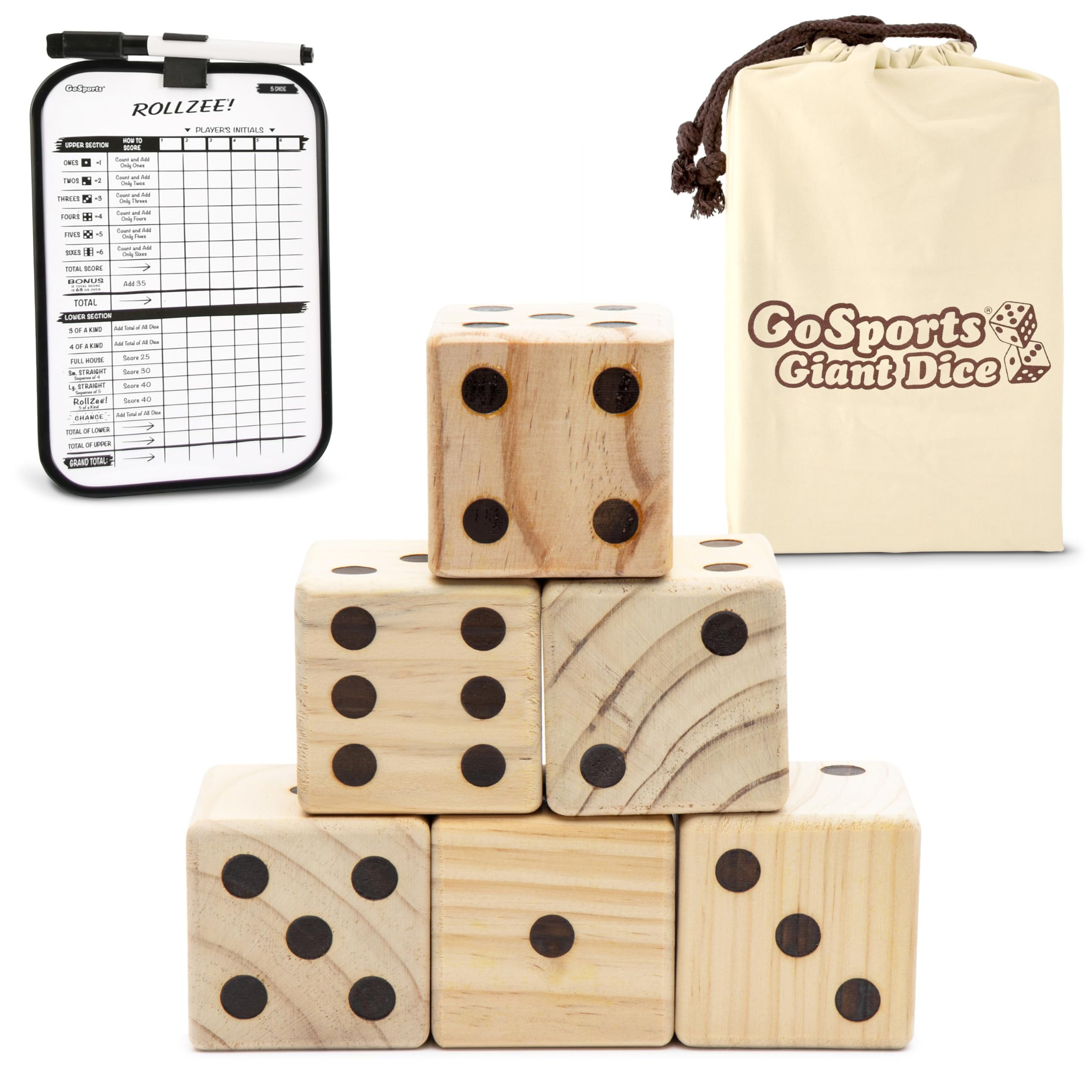 GoSports Giant Wooden Playing Dice Set with Rollzee and Farkle ...