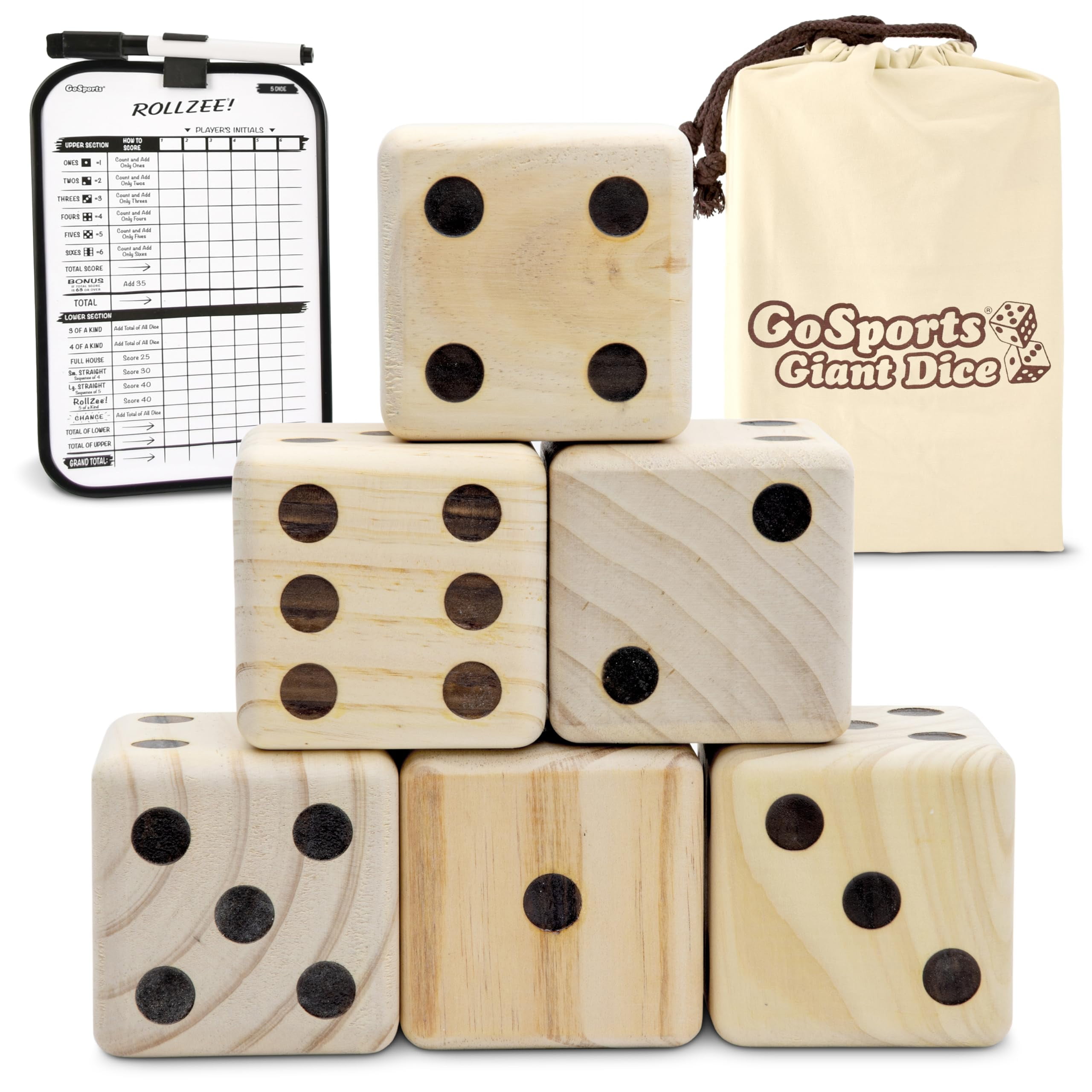 GoSports Giant Wooden Playing RRF12 Dice Set with Rollzee and Farkle ...