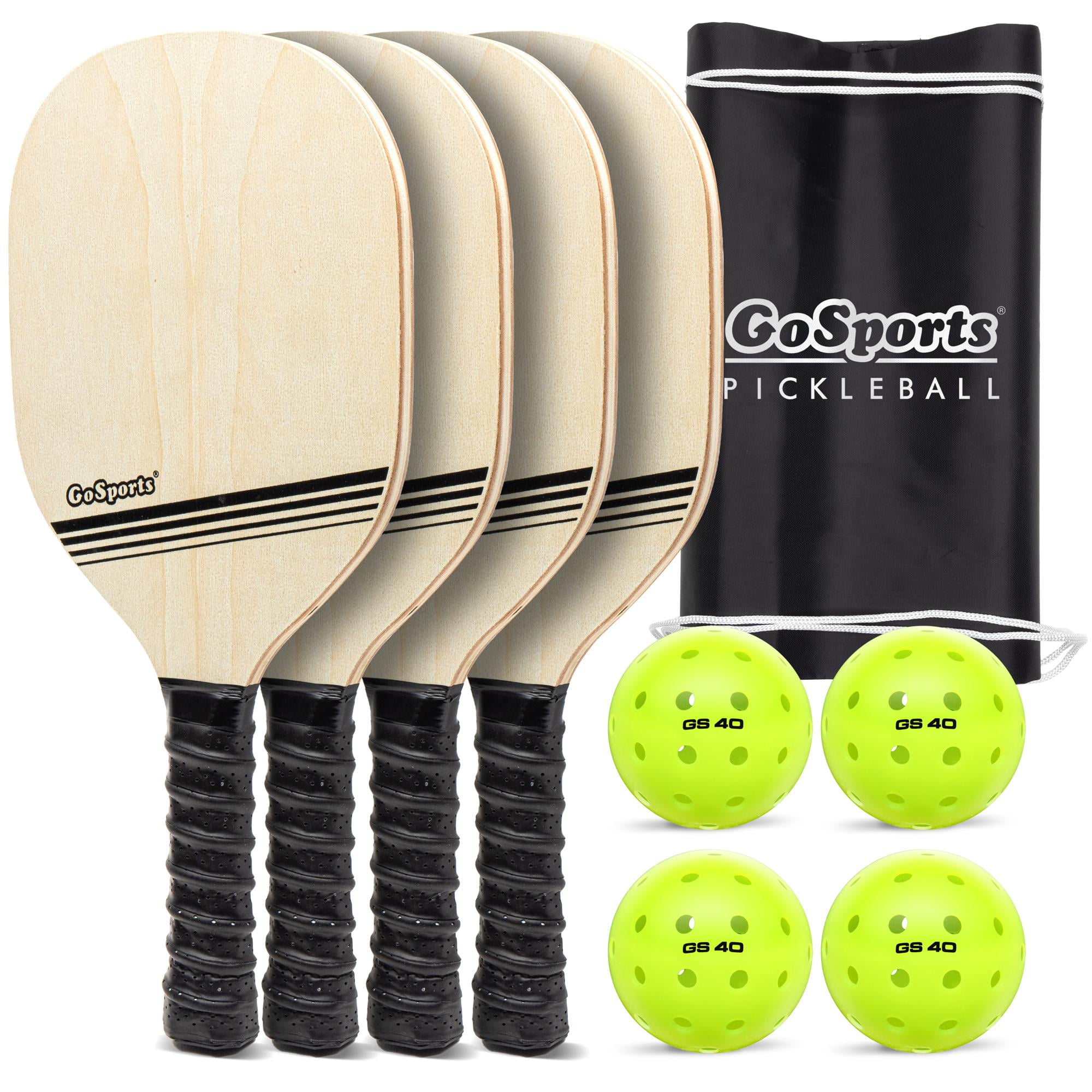 GoSports Pickleball Set with 4 Paddles, 4 Regulation Balls, Carry Case ...