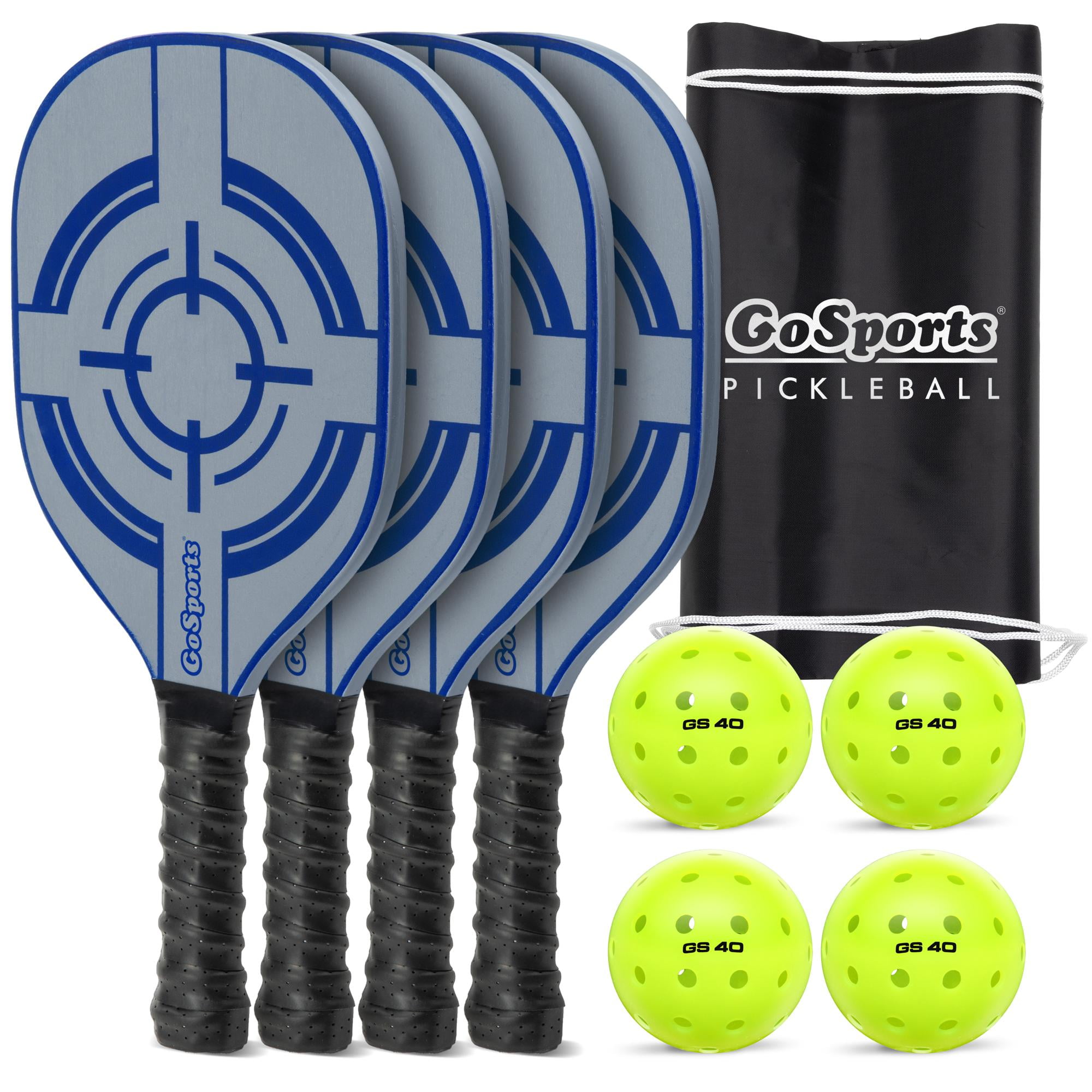 GoSports Pickleball Set, 4 Paddles, 4 Regulation Pickleballs, Carry ...