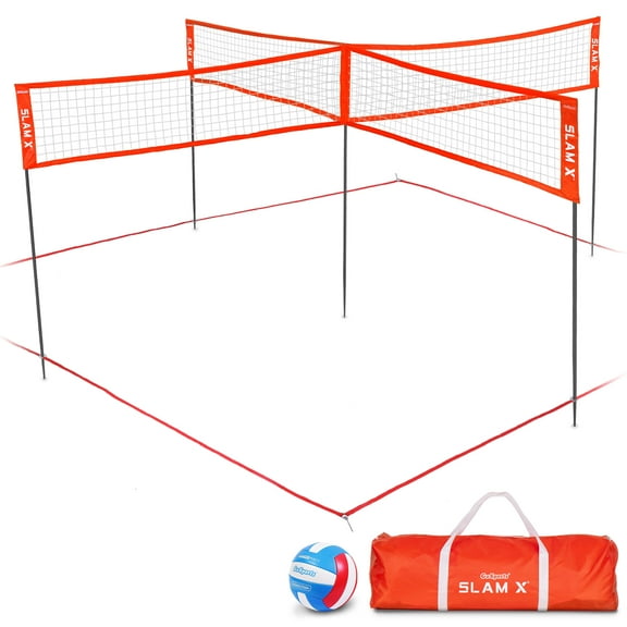 CROSSNET Portable Four-Square Volleyball Game Set with Adjustable ...