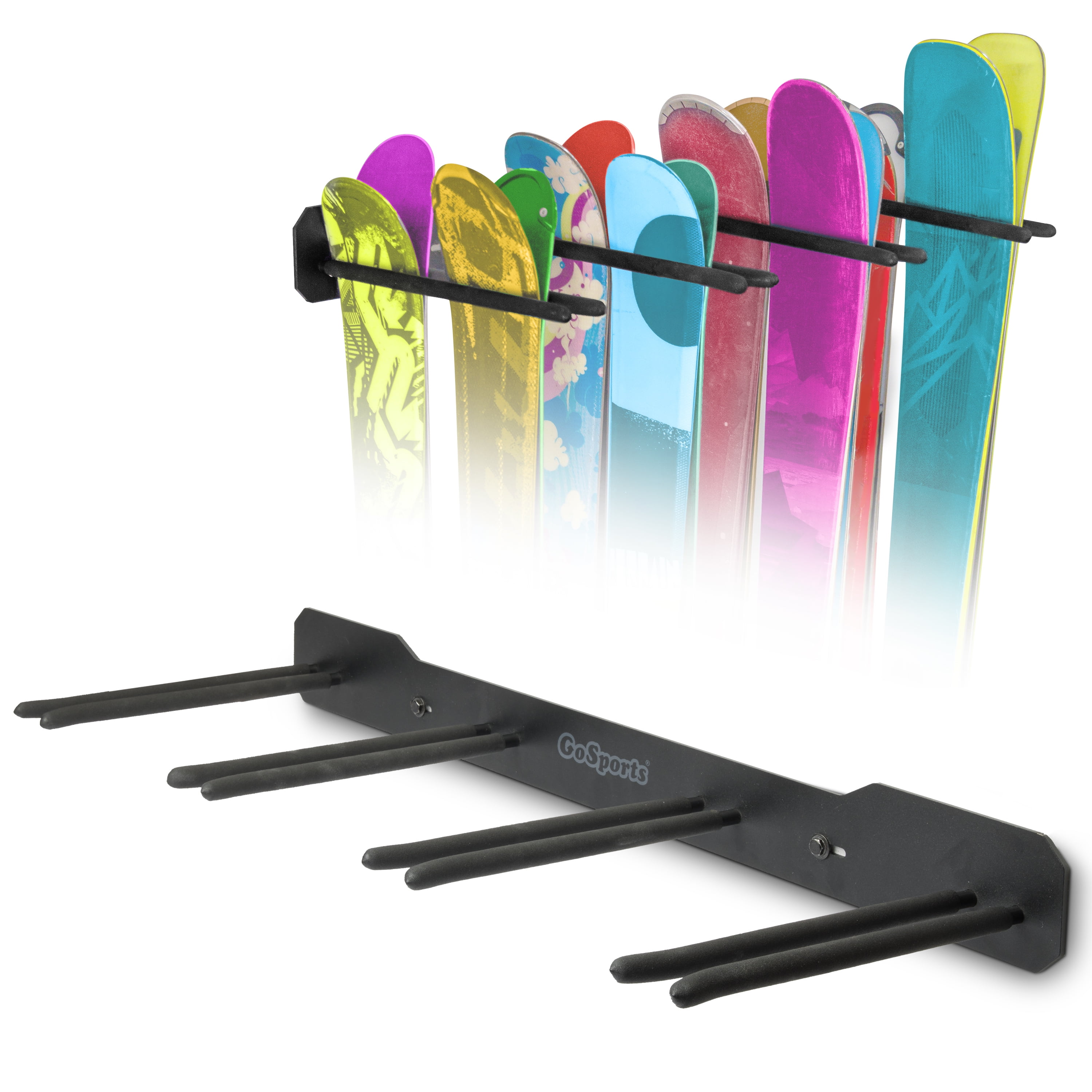 GoSports Wall Mounted Ski and Snowboard Storage Rack - Holds 8 Pairs of ...