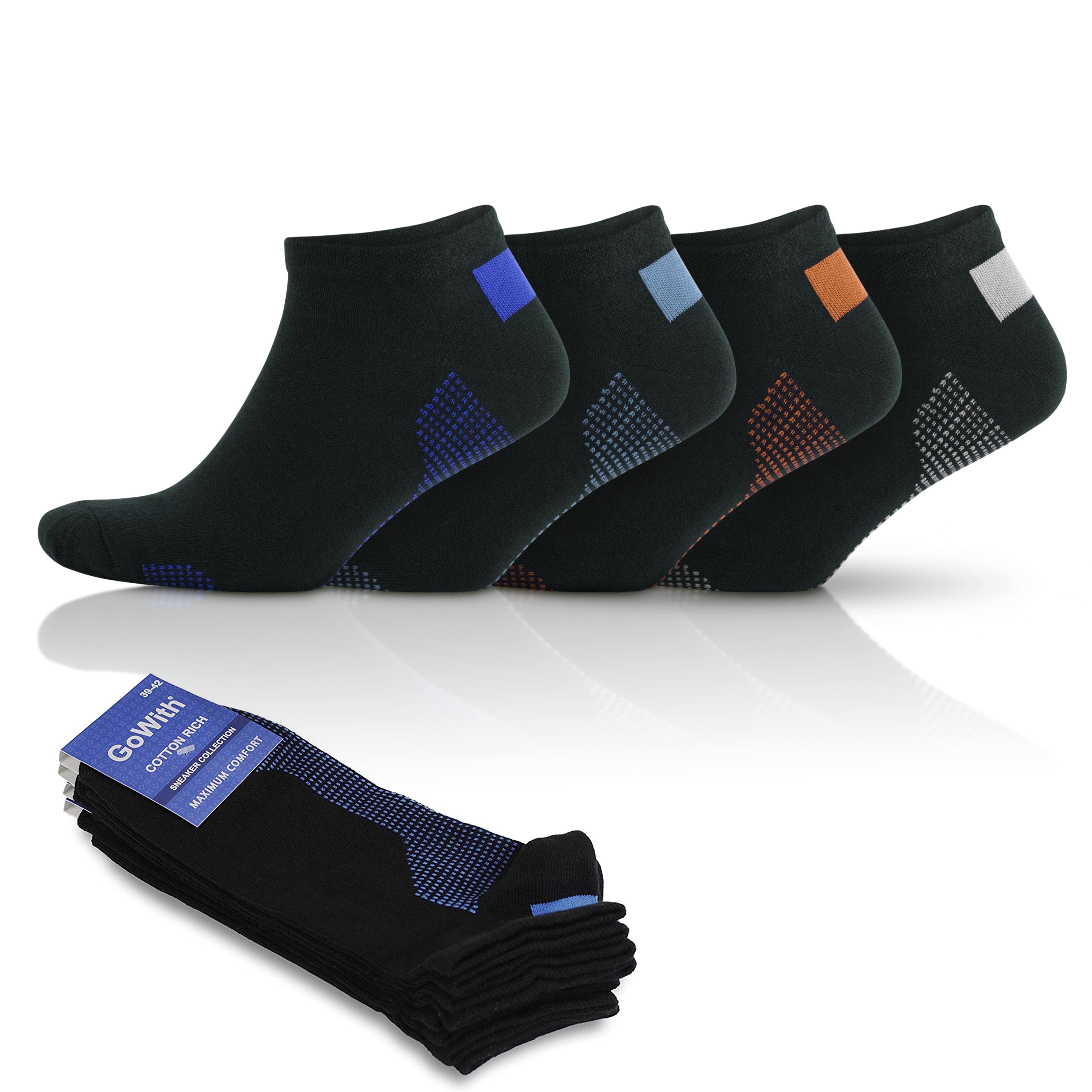 GoWith Men's Big Size Reinforced Cotton Low Cut Socks, Black, 4 Pairs ...