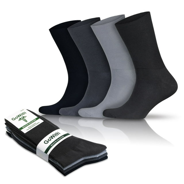 GoWith Men's Cotton Diabetic Socks | Non-Binding Top, Seamless Toe | 4 ...