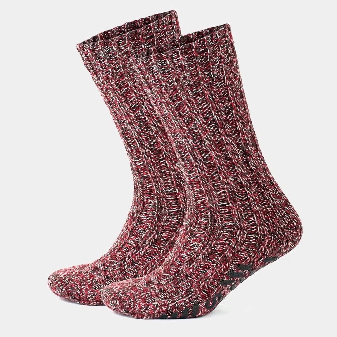GoWith Merino Wool Grip Socks For Women | Red No-Slip Socks | 2 Pairs ...