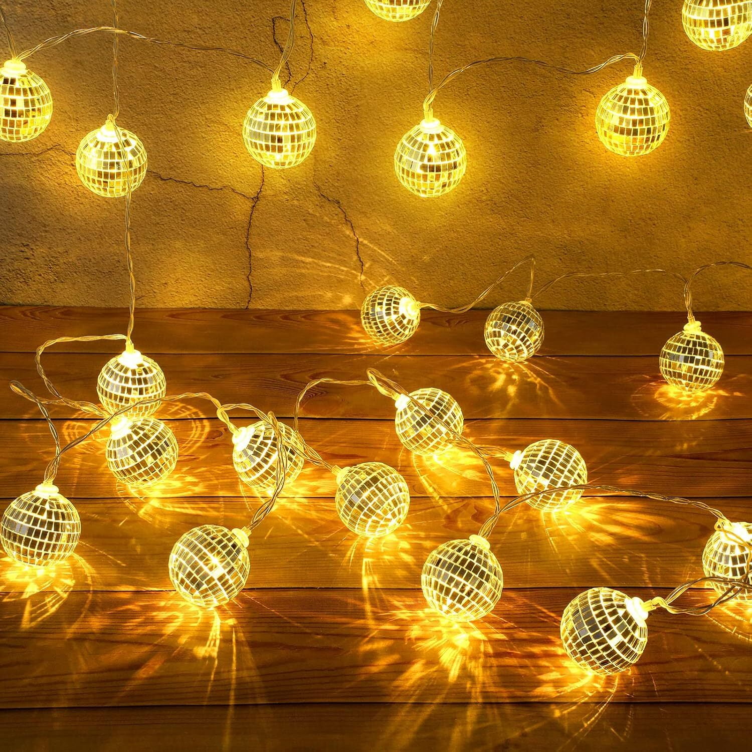 GoXteam 10 LED 5Ft Disco Ball String Light, Battery Powered Disco Ball ...