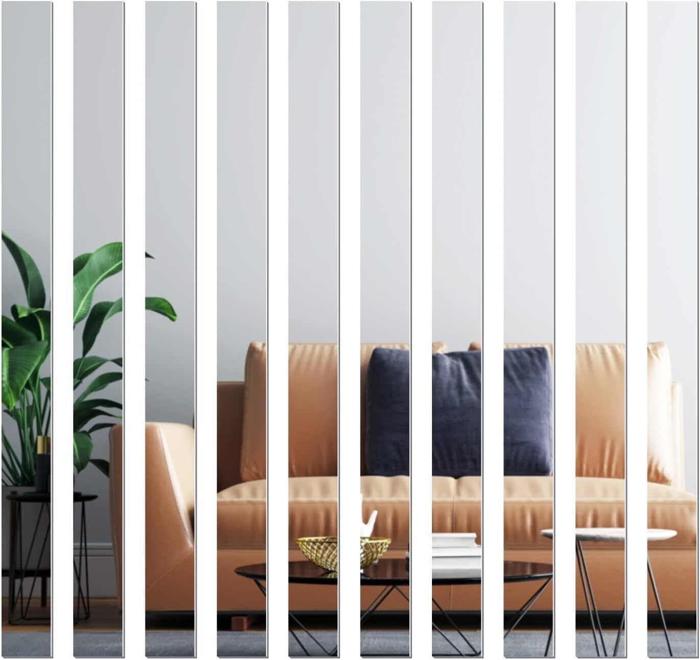 GoXteam 10 Pcs Silver Mirror Wall Stickers Striped Design Mirror Art ...