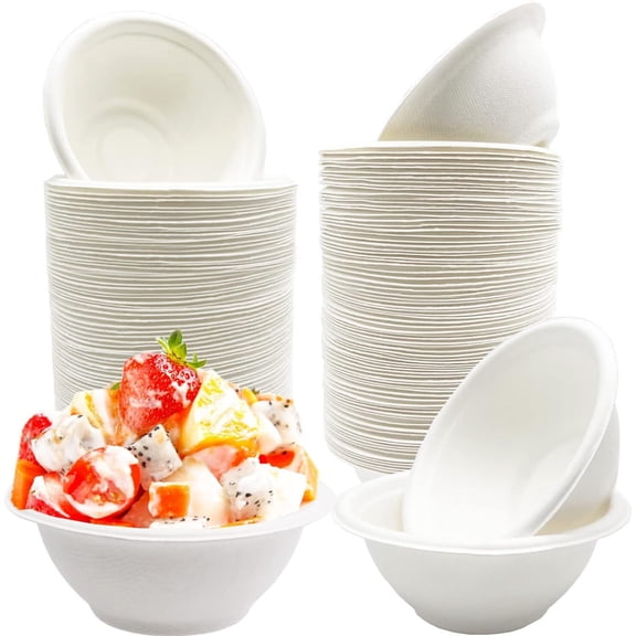 Alpacasso 100 Pack 16 oz Paper Bowls, Compostable Unbleached Bamboo ...