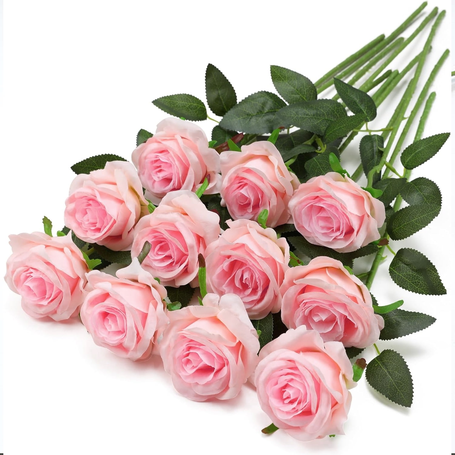 GoXteam 12 PCS Rose Artificial Silk Flowers, Fake Roses with Long Stems ...