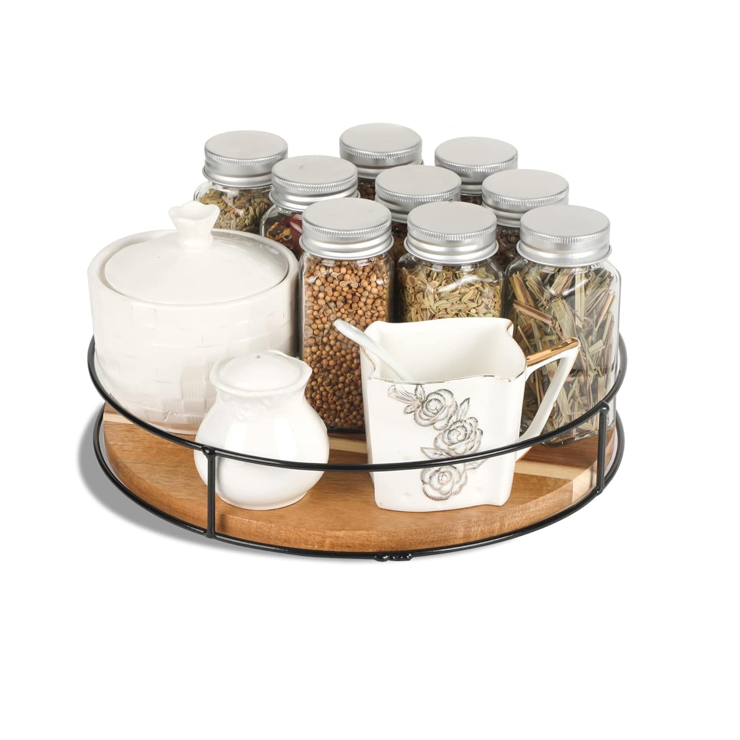 GoXteam 12Inch Acacia Wood Lazy Susan Turntable, Wooden Rotating ...