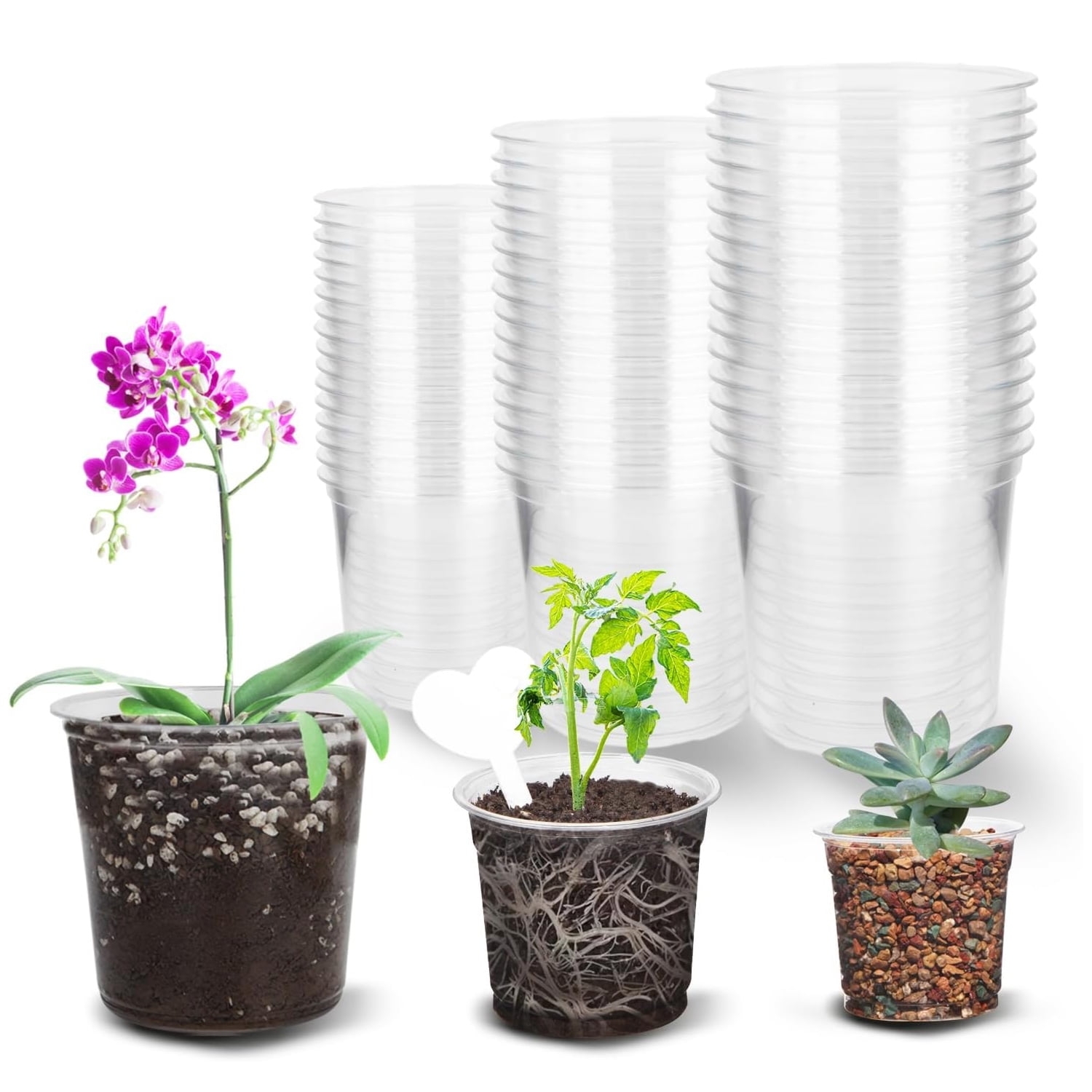 GoXteam 15Pack 3/4/5.2 Inch Clear Plastic Pots for Plants, Clear ...