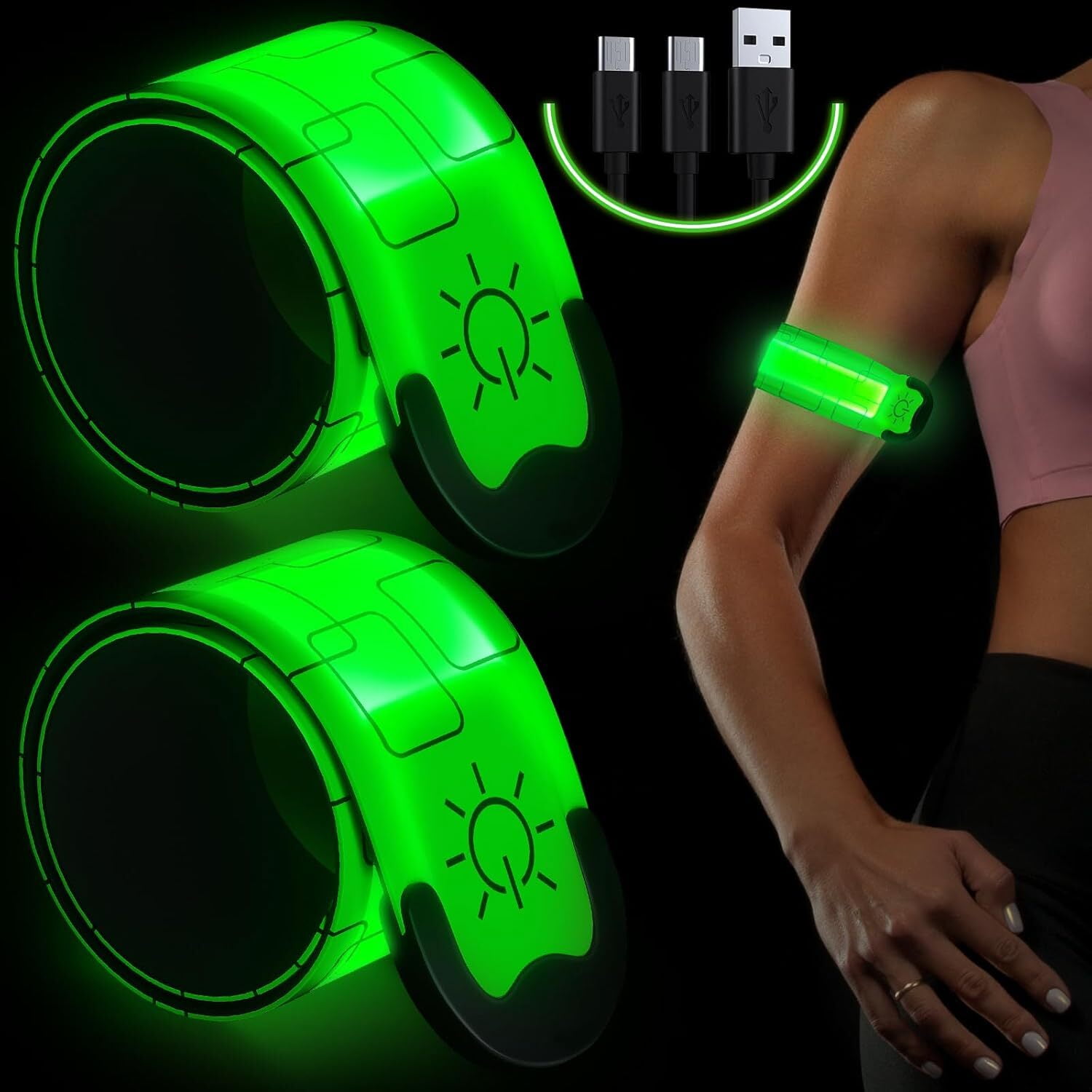 GoXteam 2 Pack LED Armband for Running, Rechargeable Safety Light for ...