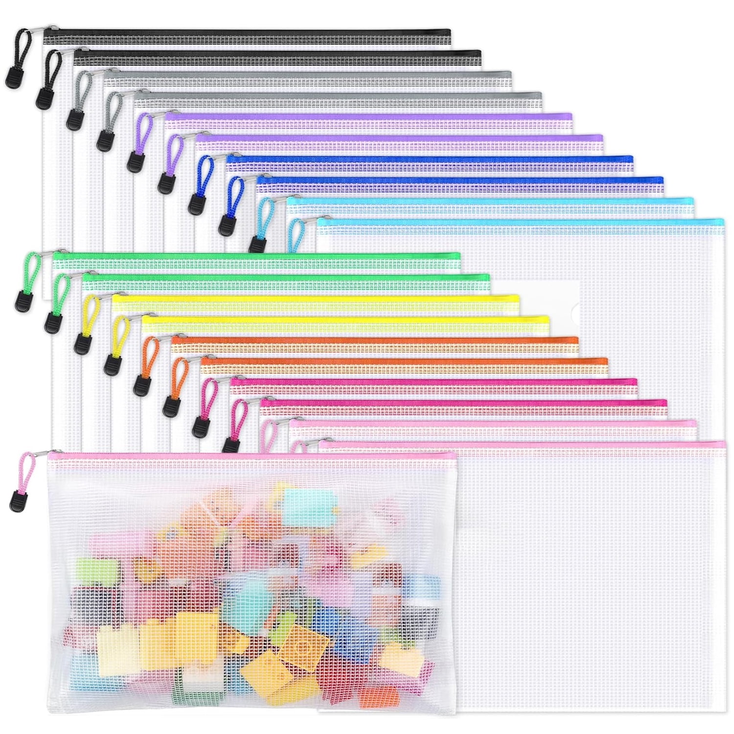 GoXteam 20 Pack Mesh Zipper Pouch Bags, Zipper Bags with Label Pocket ...