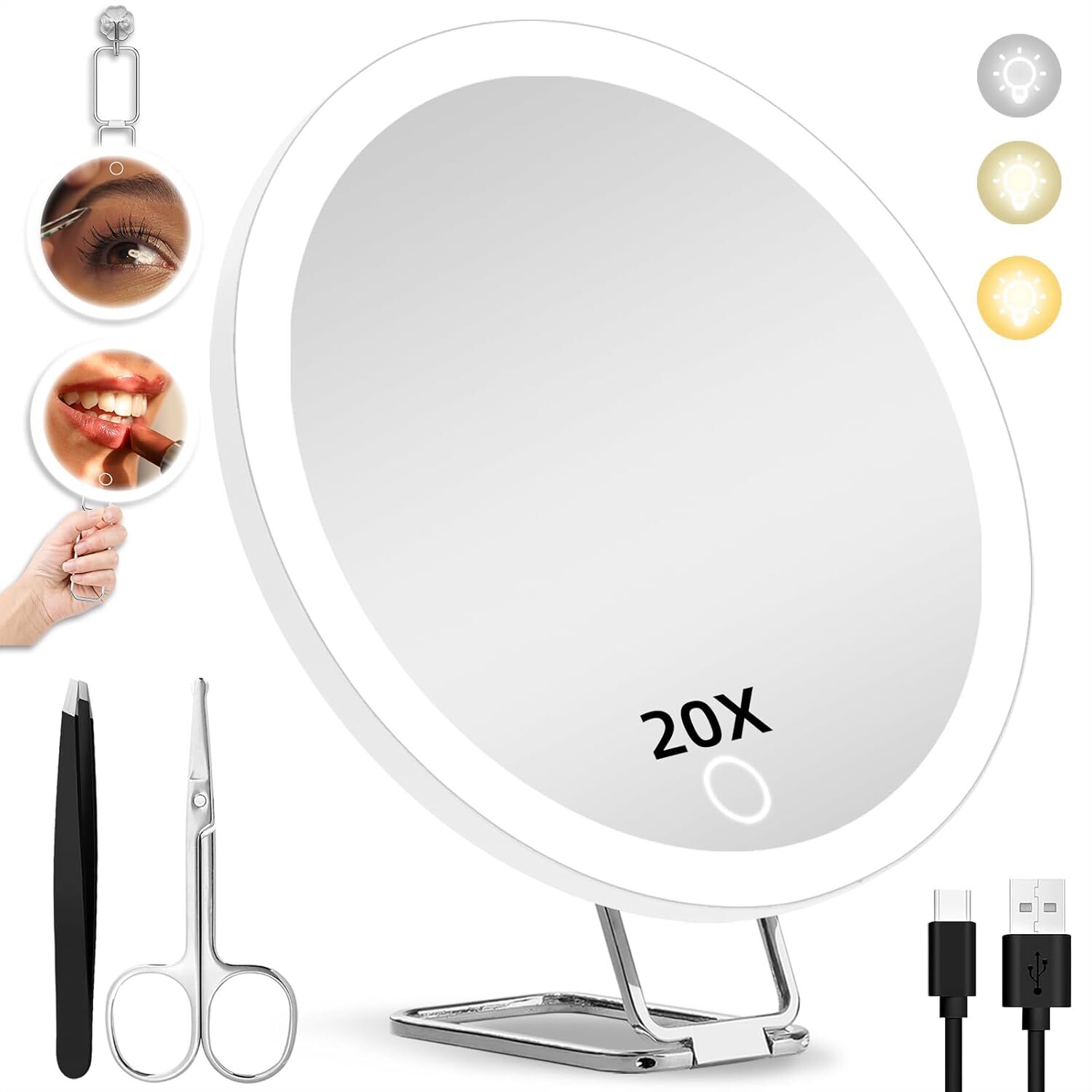 GoXteam 20x Magnifying Mirror with Light Suction Cup, Close Up Makeup ...