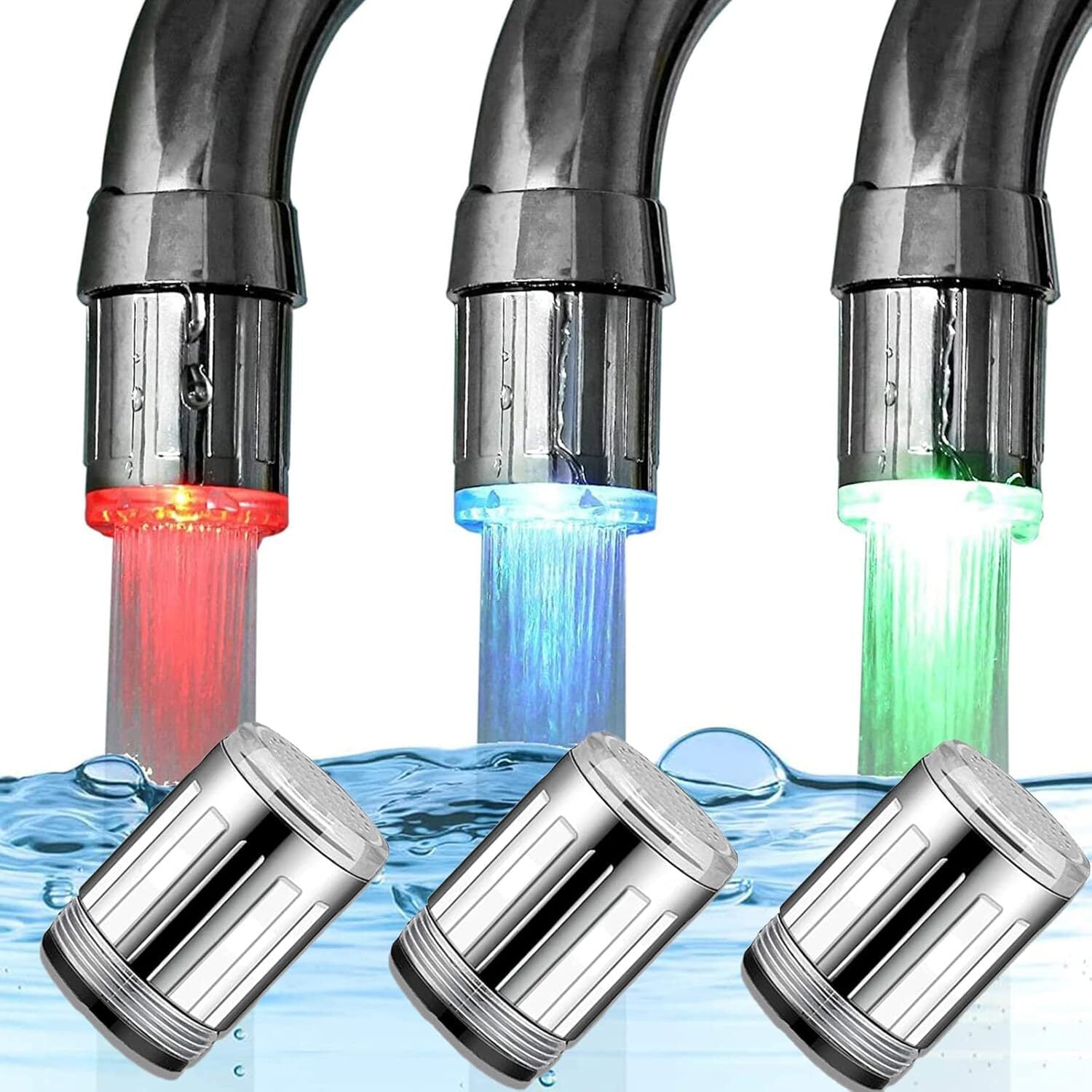 GoXteam 3 Pack 3-Color LED Water Faucet Temperature Sensor, Gradient ...