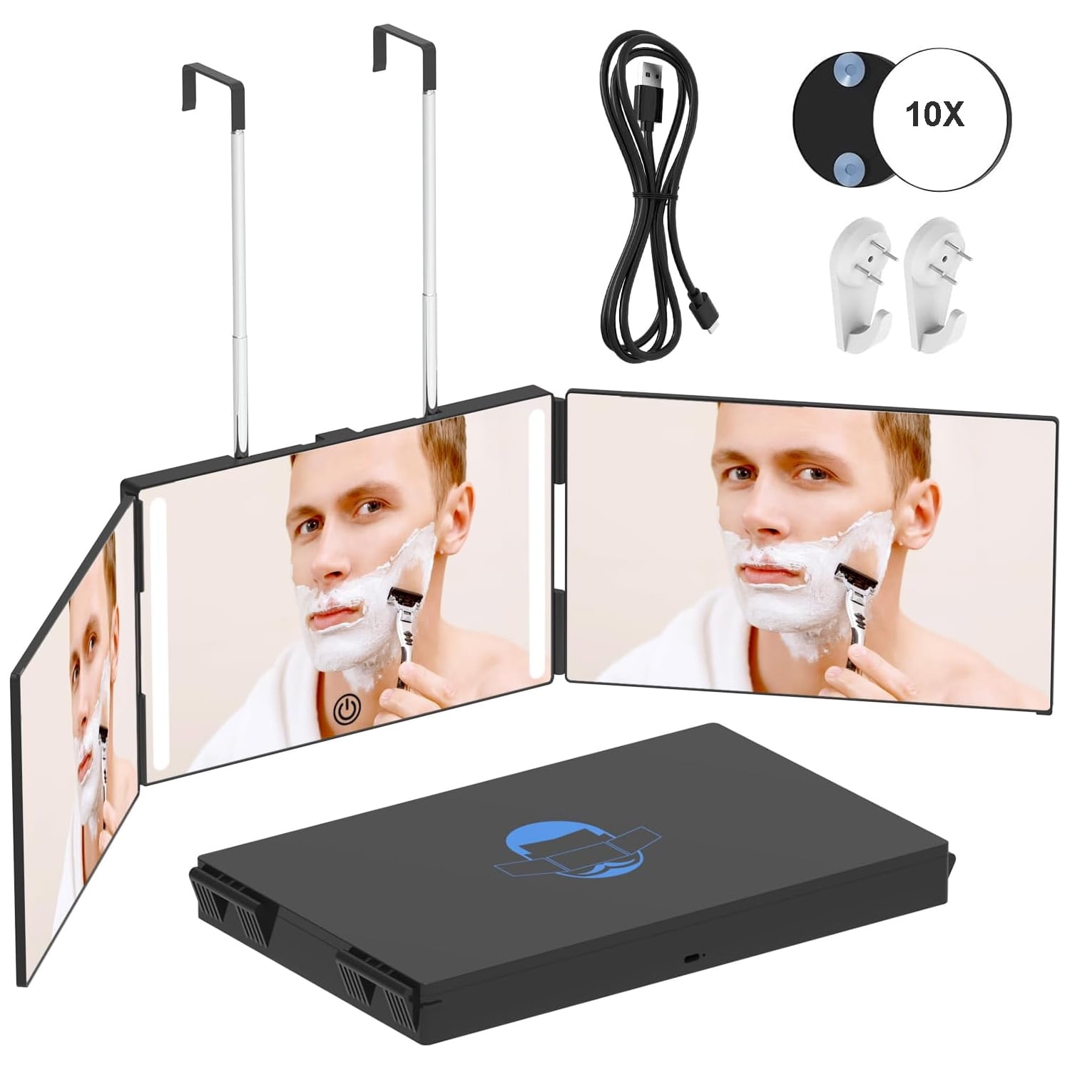 GoXteam 3 Way Trifold Haircut Mirror with LED Light and 10X Magnifying ...
