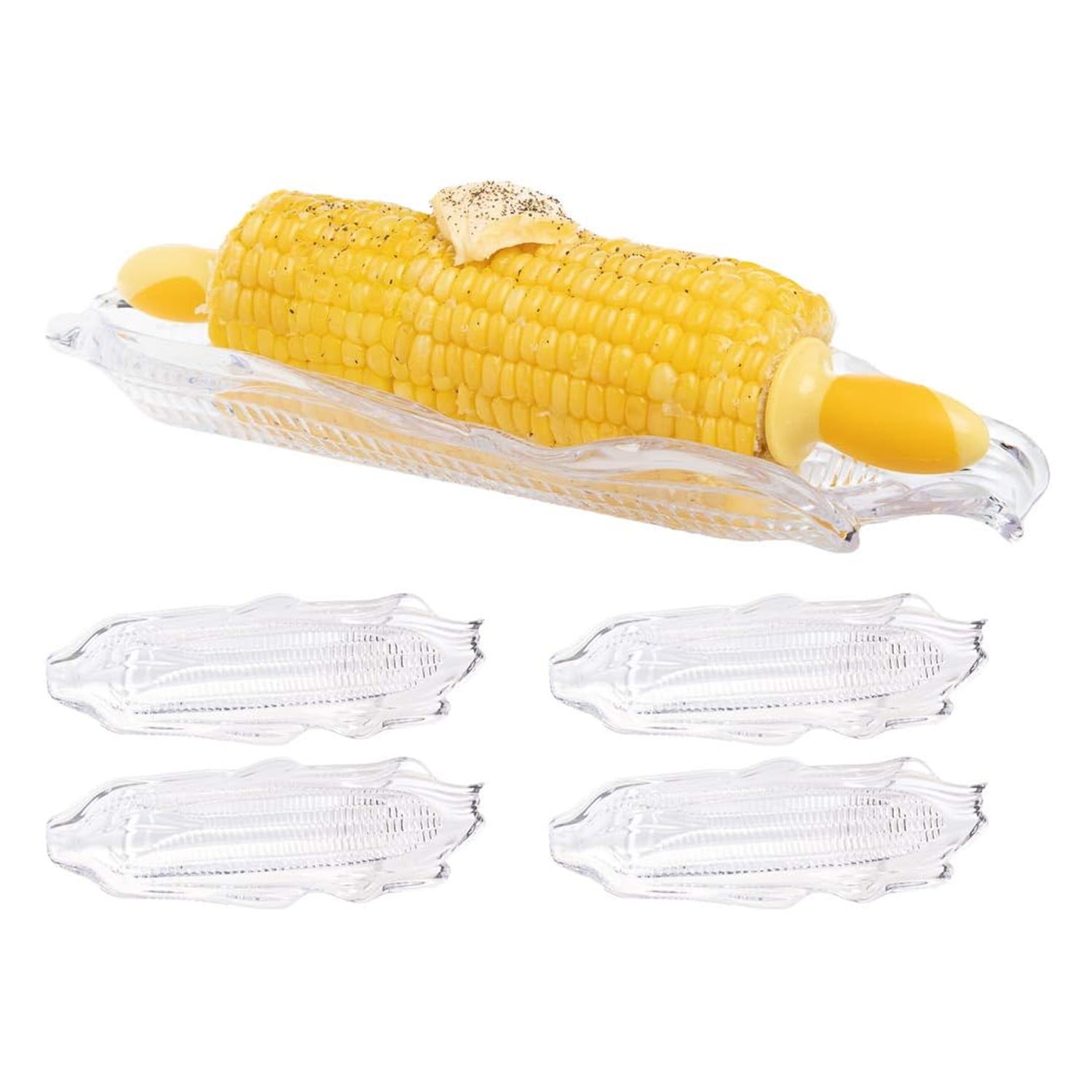 GoXteam 4 Pcs Corn Trays on the Cob Skewers Transparent Plastic Corn ...