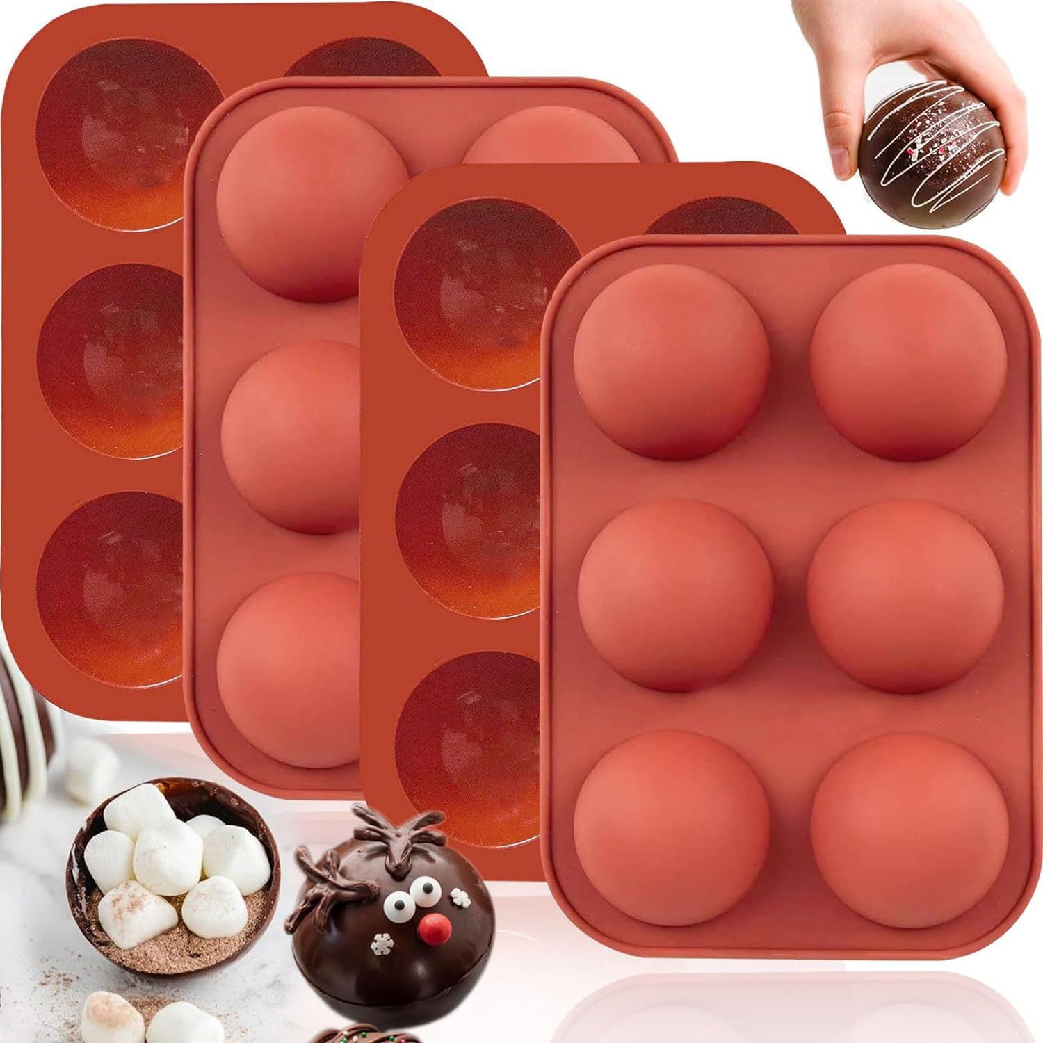 GoXteam 4Pcs Silicone Cocoa Molds for Chocolate, 6 Semi Sphere Mold for ...