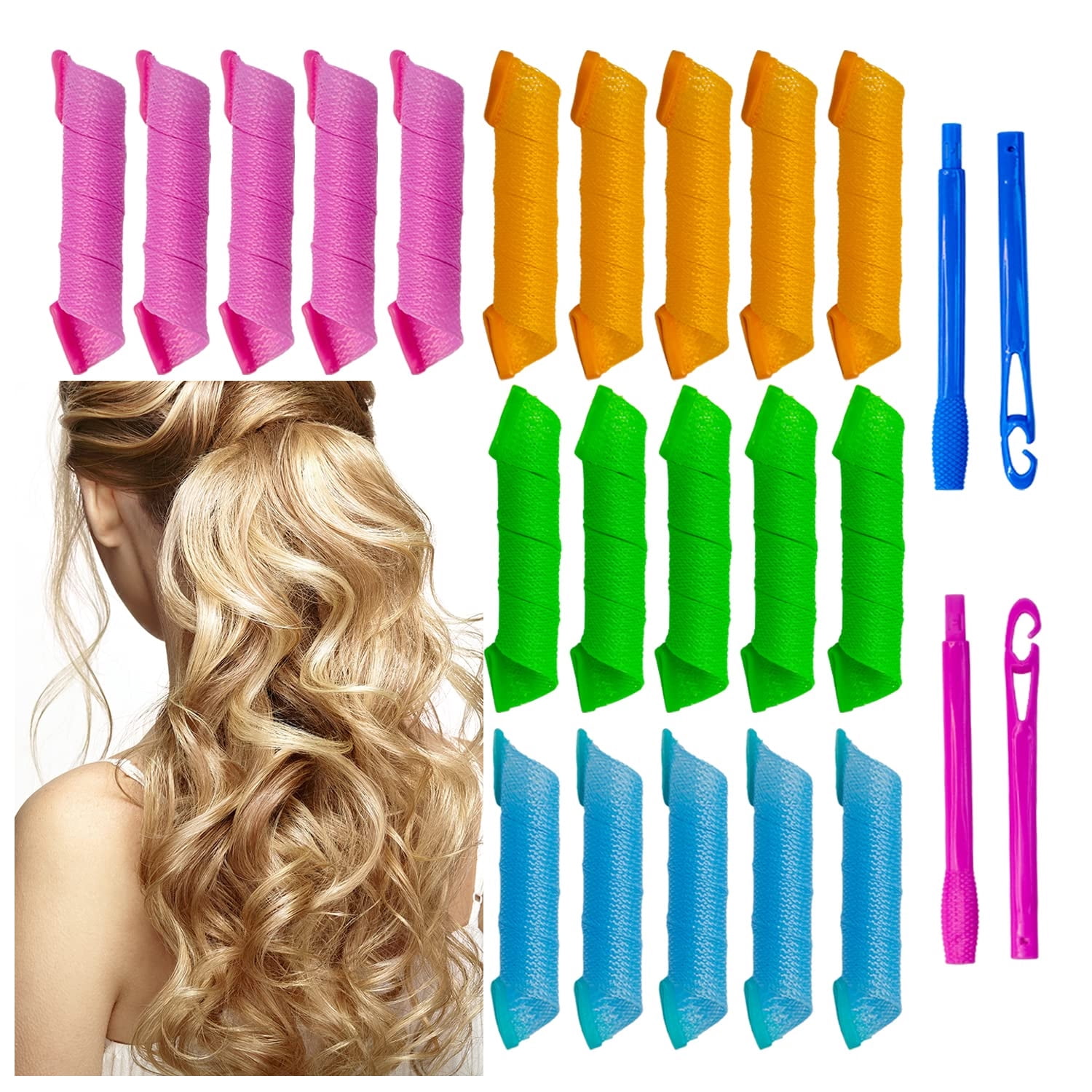 GoXteam 40PCS Hair Curlers Heatless Spiral and Wave Formers (12inch) No ...