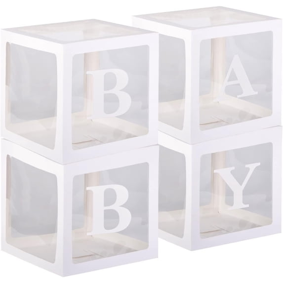 GoXteam 4PCS White Clear Baby Boxes With Baby Letters Party Decoration ...