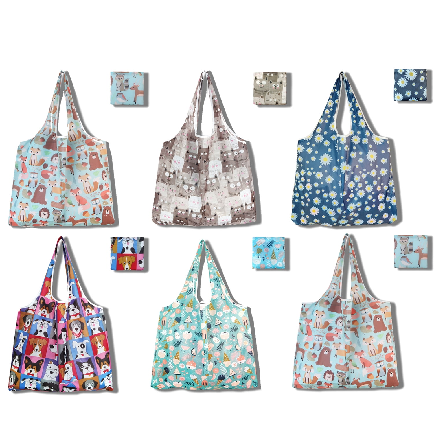 GoXteam 6 Pack Mixed Color Reusable Grocery Bags with Handles Bulk ...