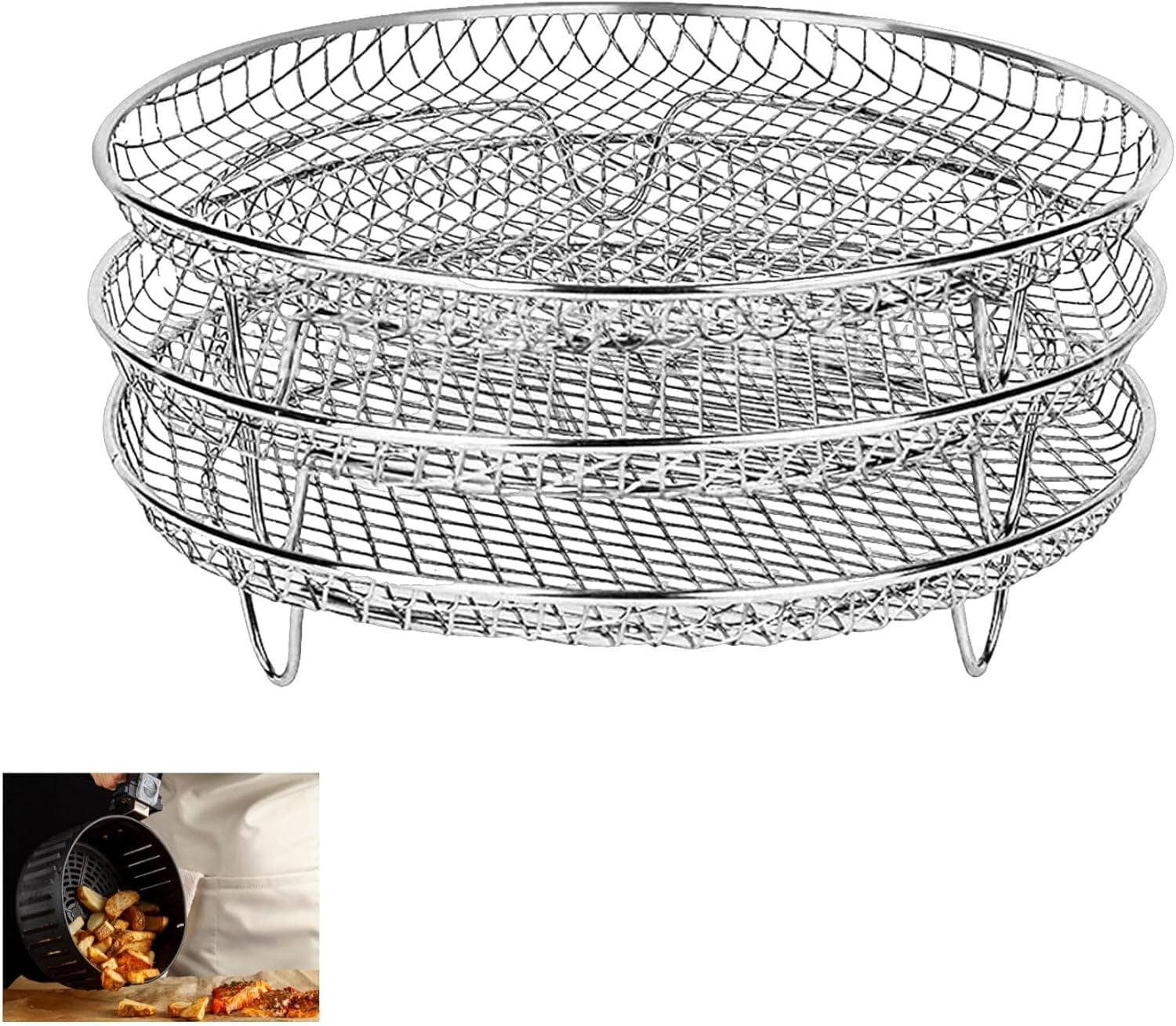 GoXteam Air Fryer Racks 3Pcs Stackable Set, Stainless Steel Mesh ...