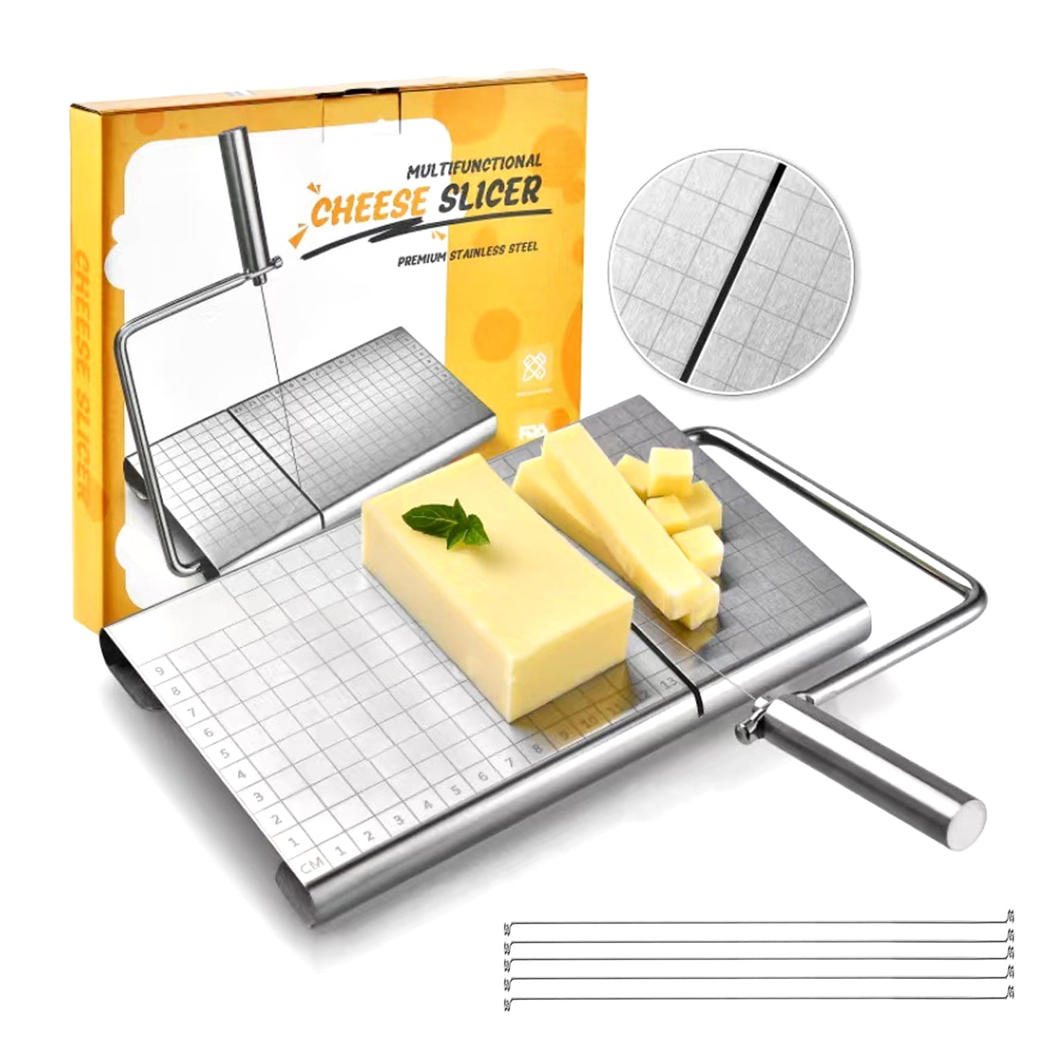 GoXteam Cheese Slicer with Board and Measuring Grids, Tightness ...