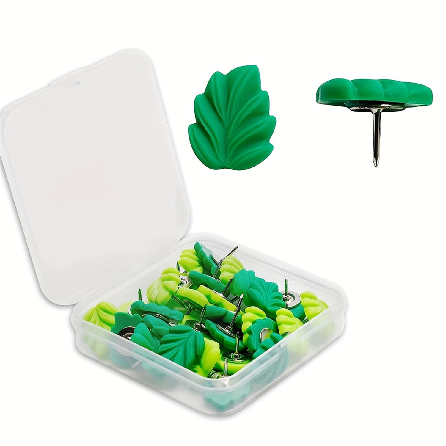 GoXteam Decorative Push Pins, 50Pcs Green Leaves Flat Thumb Tacks ...