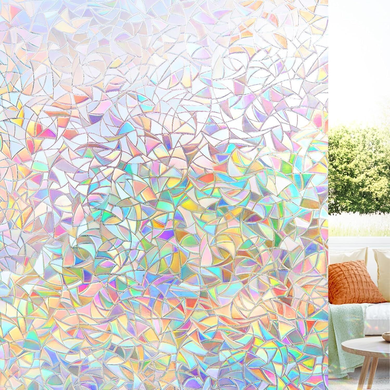 GoXteam Decorative Window Film, Stained Glass Window Stickers, Rainbow ...