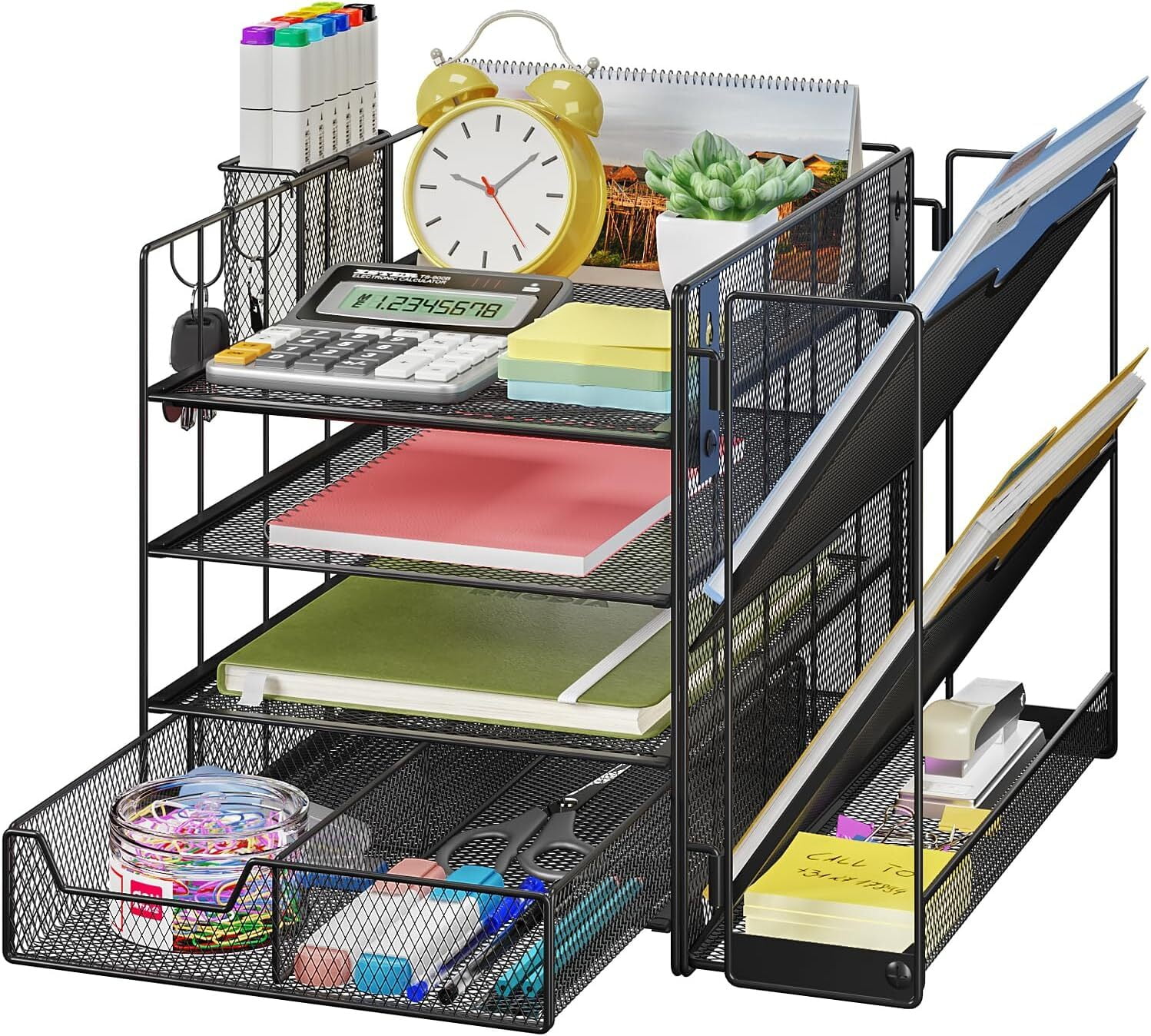 GoXteam Desk Organizer with File Holder, 4 Tier Paper Tray Organizer ...