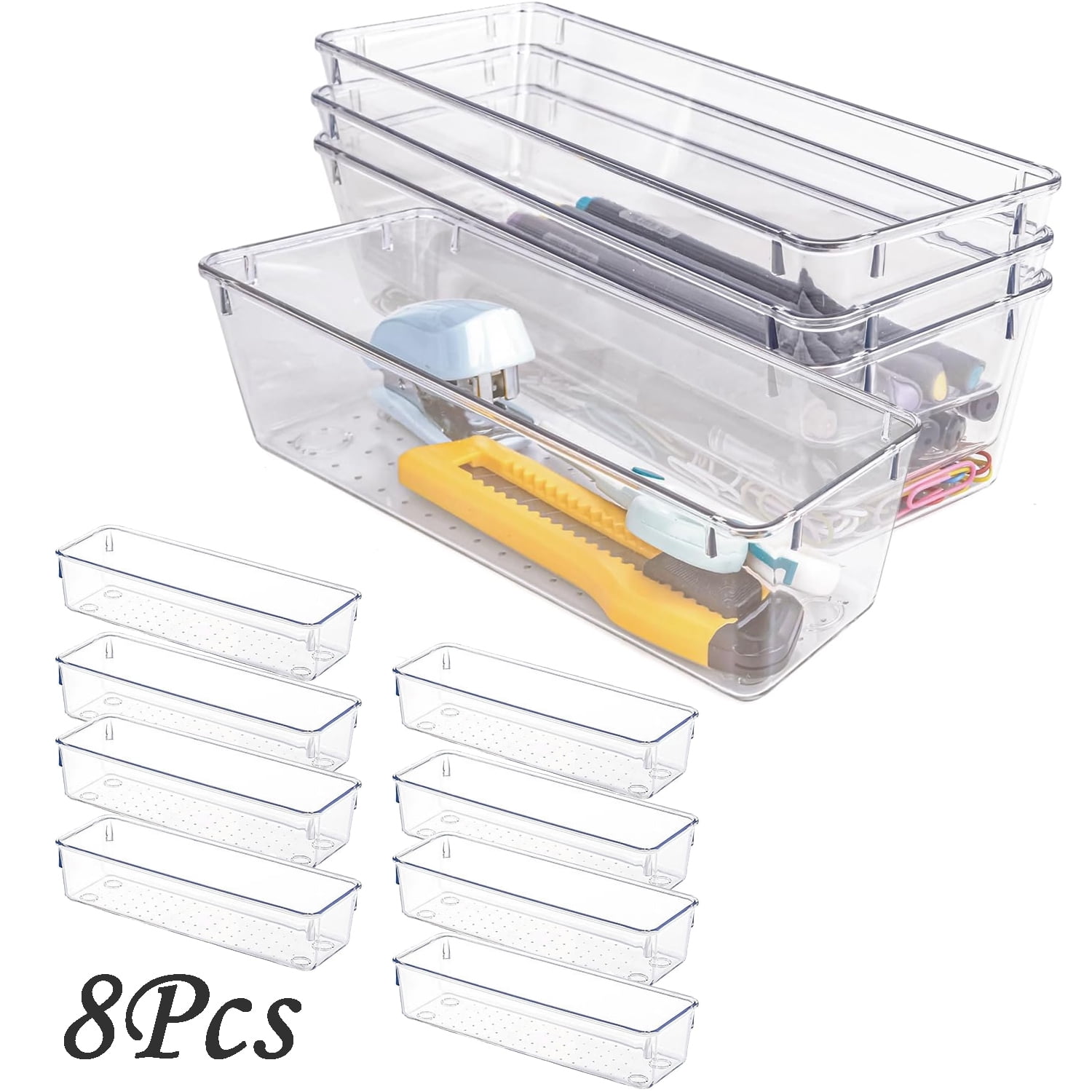 GoXteam Drawer Organizers Set of 8, 1 Sizes Clear Plastic Drawer ...