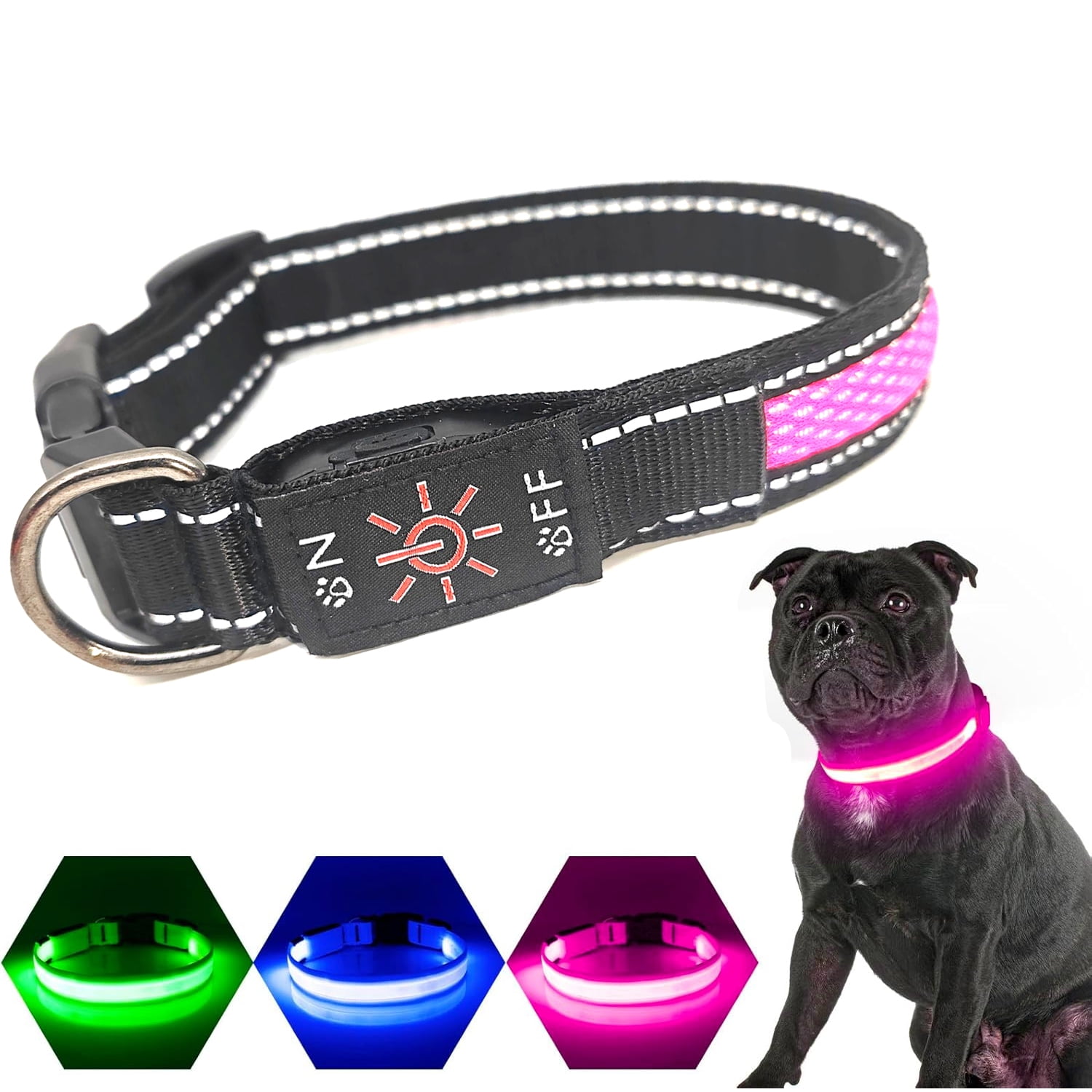 GoXteam LED Dog Collar, Rechargeable Light Up Dog Collar Lights ...